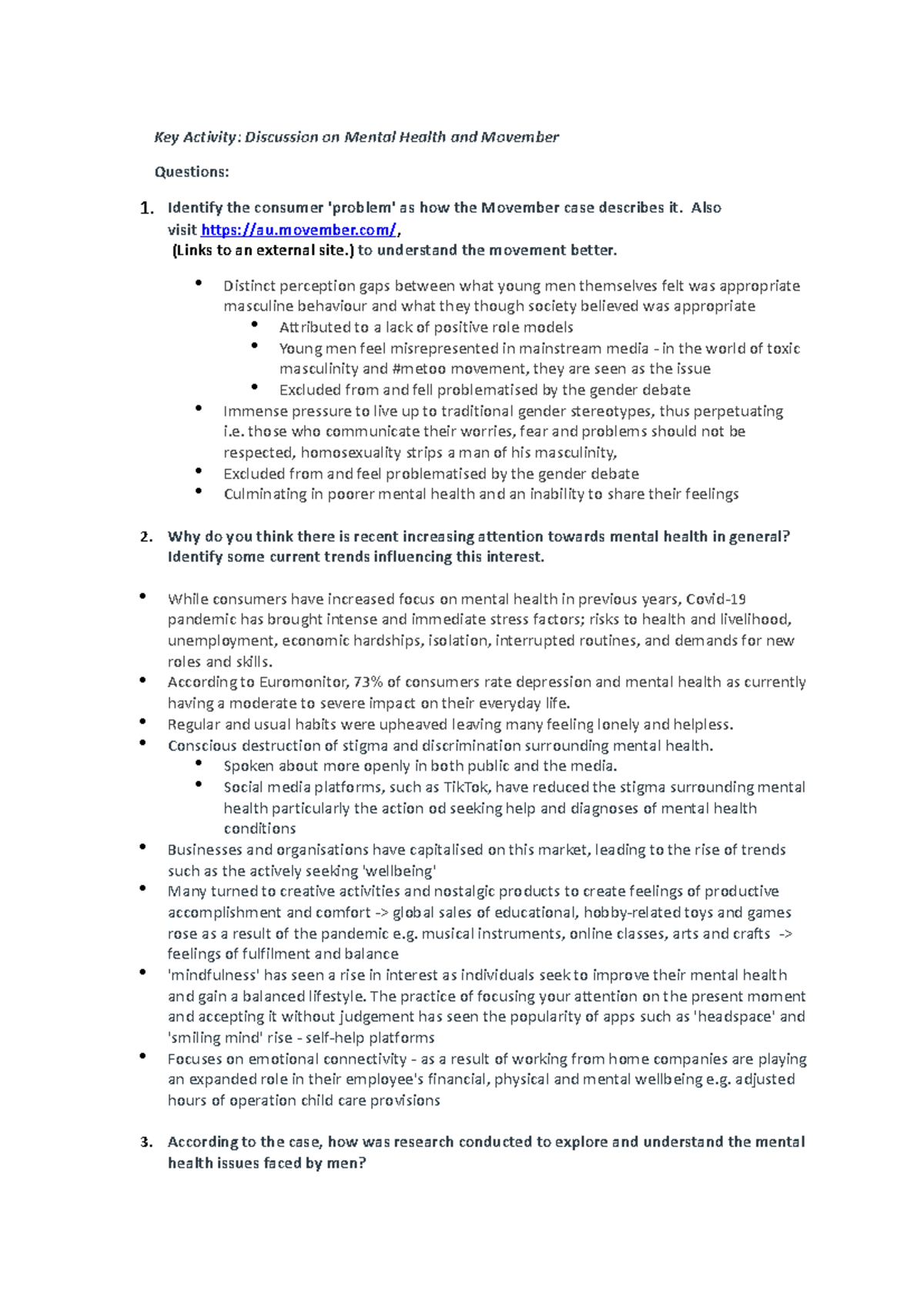Week Tutorial - Key Activity: Discussion on Mental Health and Movember ...