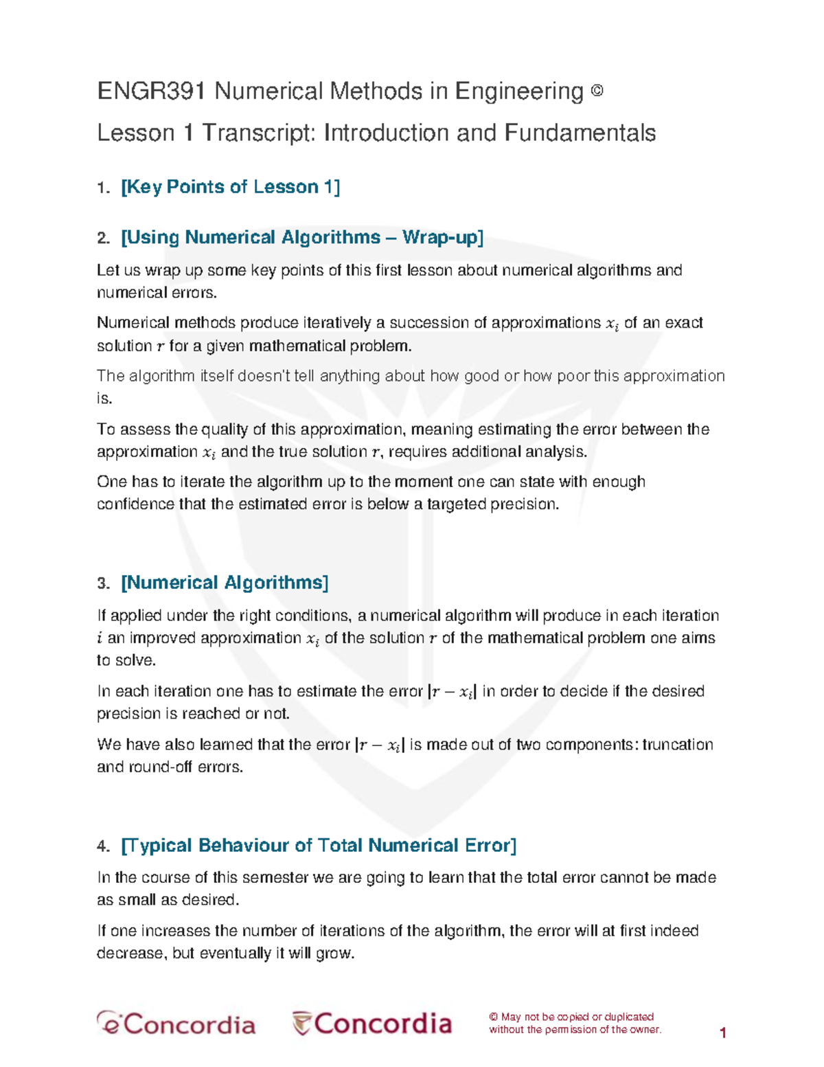 ENGR391 Transcript 1 4 - n/a - 1 © May not be copied or duplicated without the permission of the ...