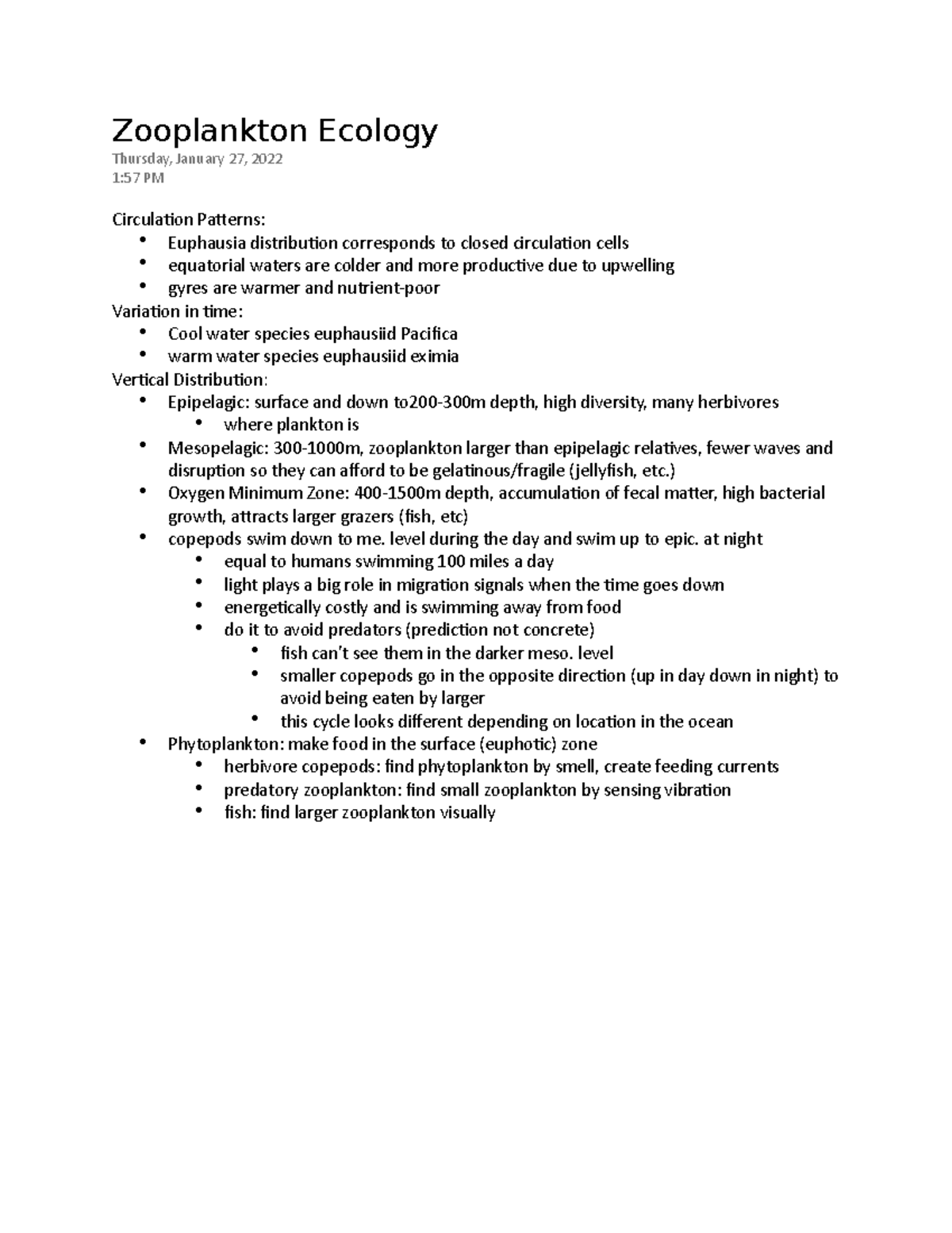 Zooplankton Ecology - Zooplankton Ecology Thursday, January 27, 2022 1: ...