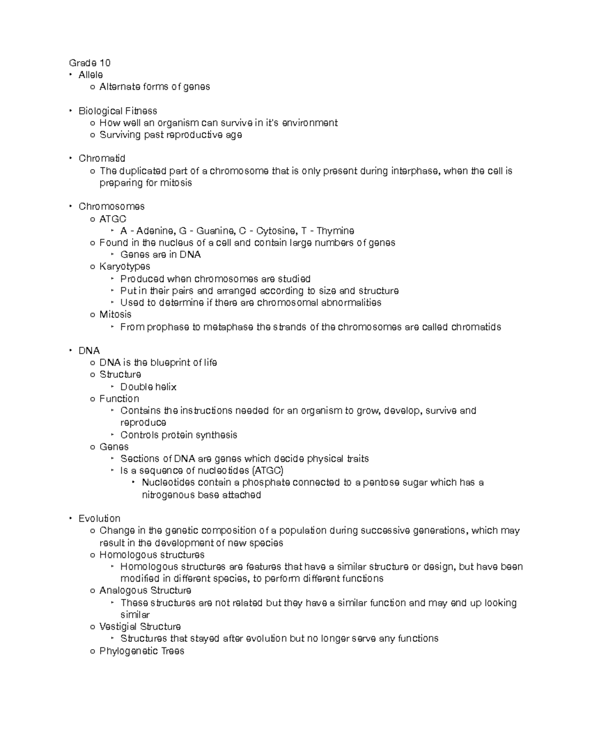 Biology Grade 10 Definitions - Grade 10 Allele Alternate forms of genes ...