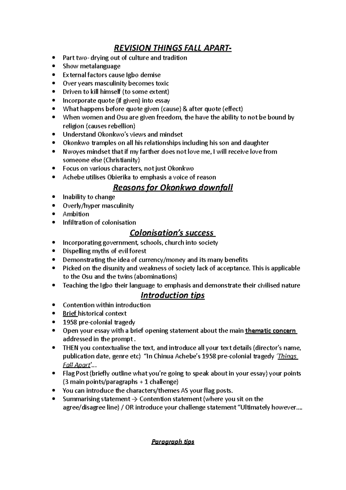 Revision Things FALL Apart - REVISION THINGS FALL APART- Part two ...