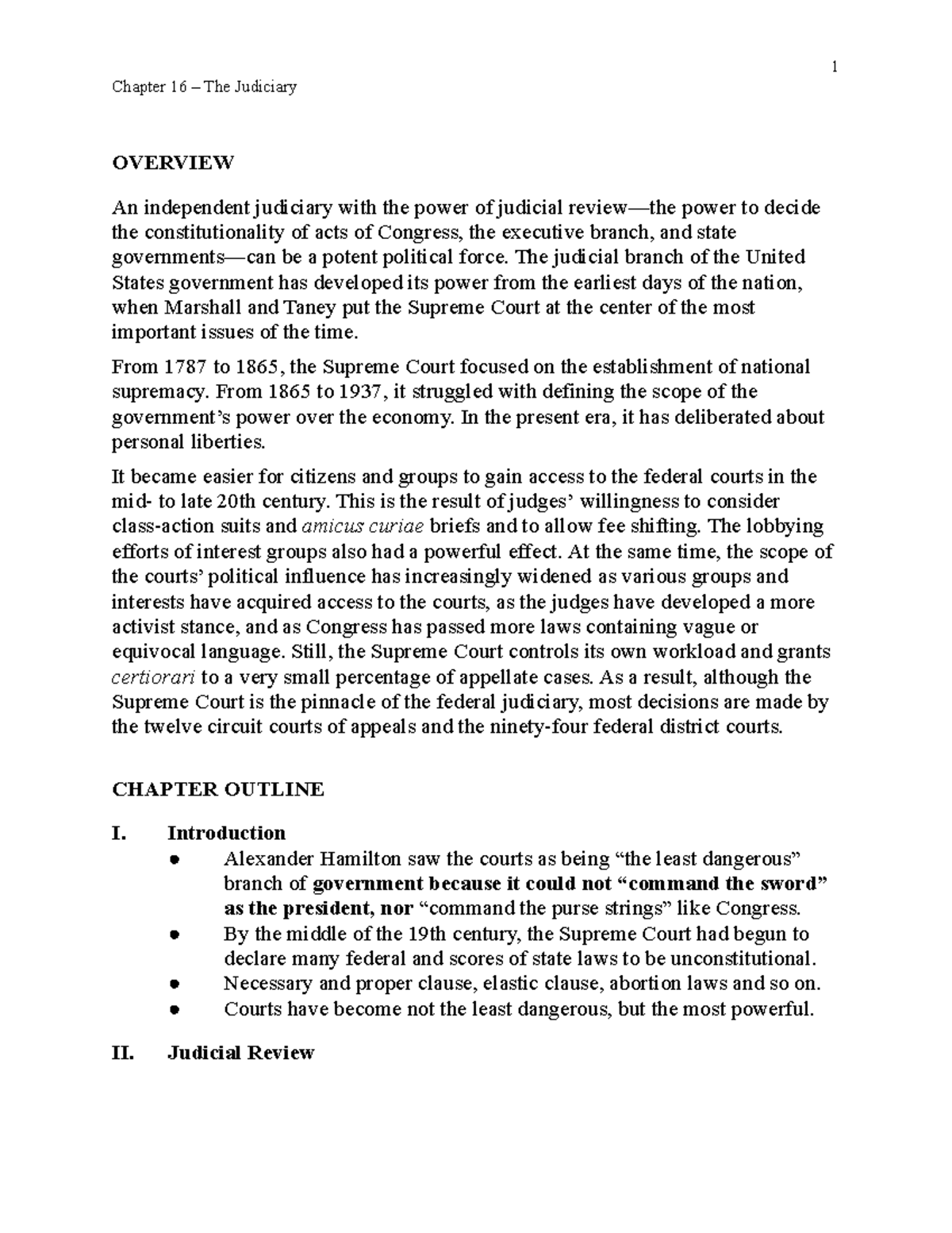Chapter 16 – The Judiciary - Chapter 16 – The Judiciary OVERVIEW An ...