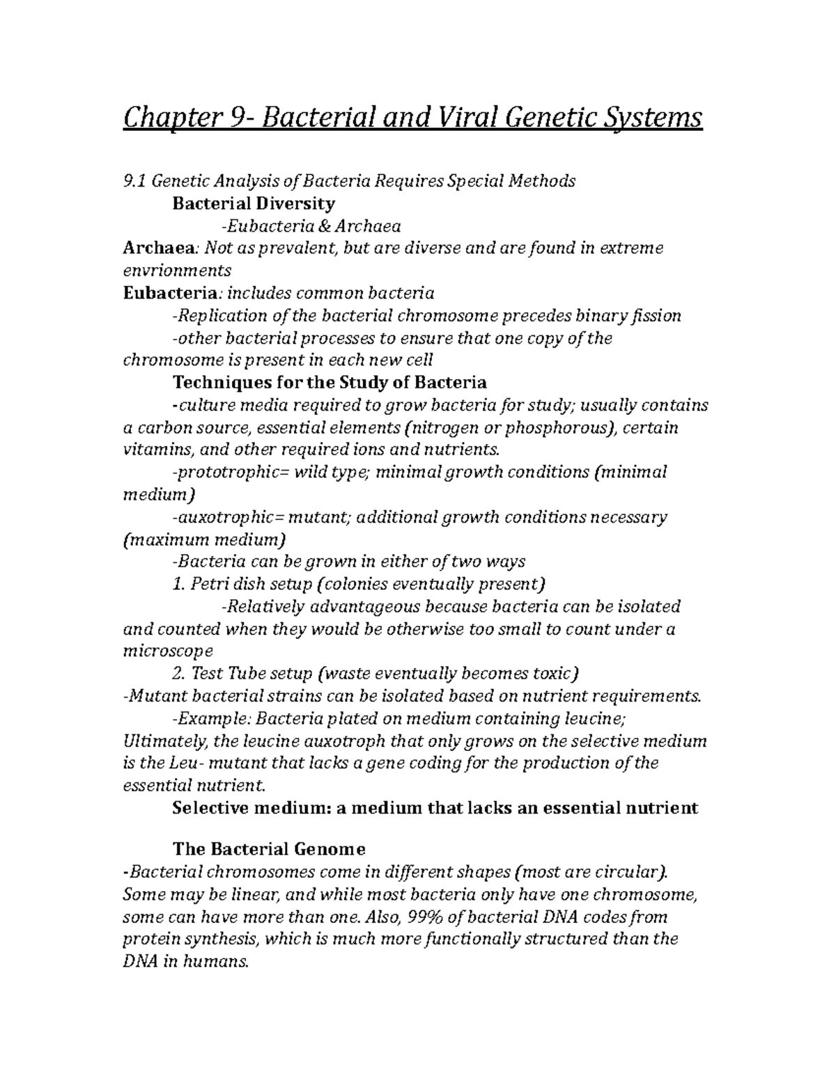 Chapter 9 Notes - Cell/Molecular Bio Coll - Chapter 9- Bacterial and ...