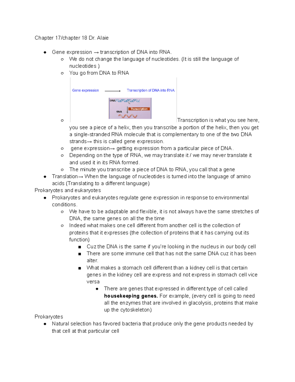 Biology 100 Chapter 17 18 part 1 - Chapter 17/chapter 18 Dr. Alaie Gene ...