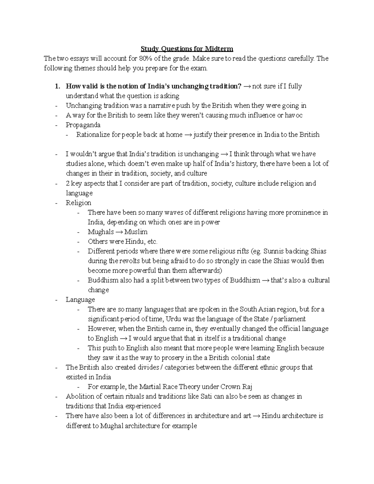Midterm Guideline - Study Questions for Midterm The two essays will ...