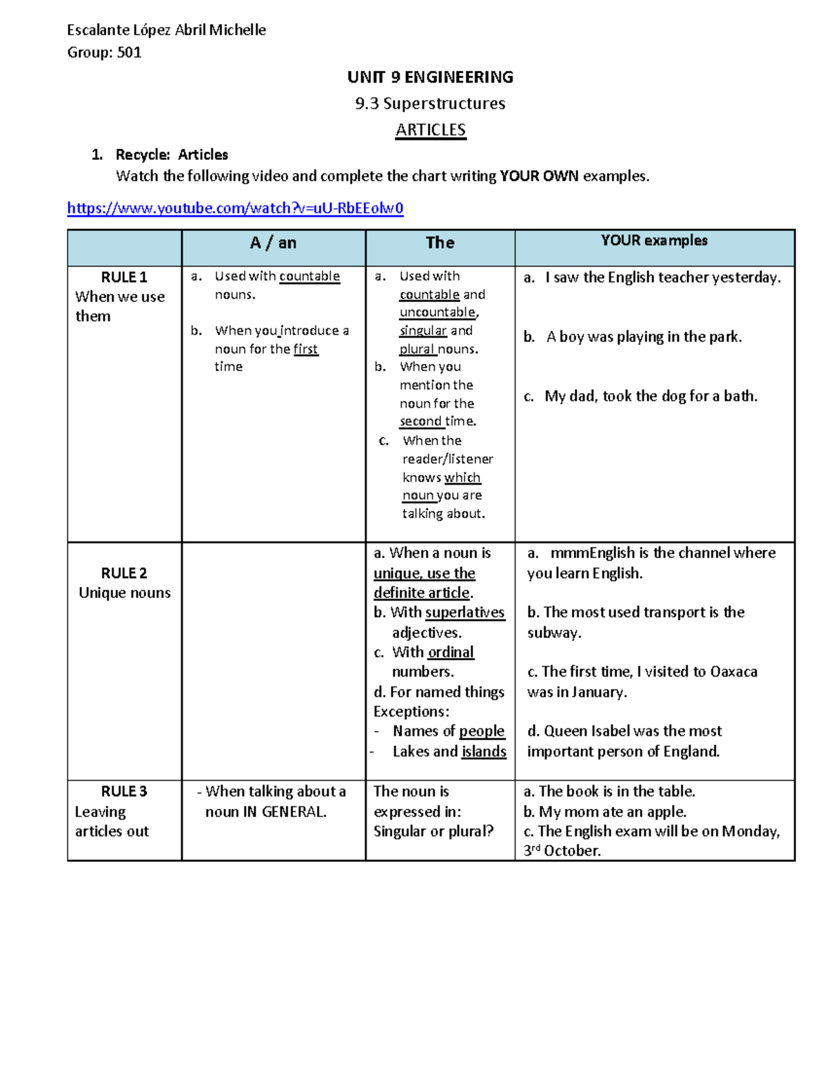 QUIZ Review English class - Escalante López Abril Michelle Group: 501 ...
