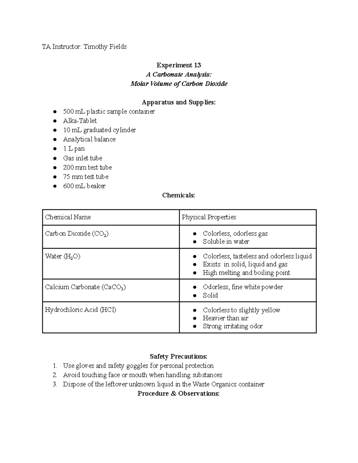 Experiment 13 - LAb report 13 - TA Instructor: Timothy Fields ...