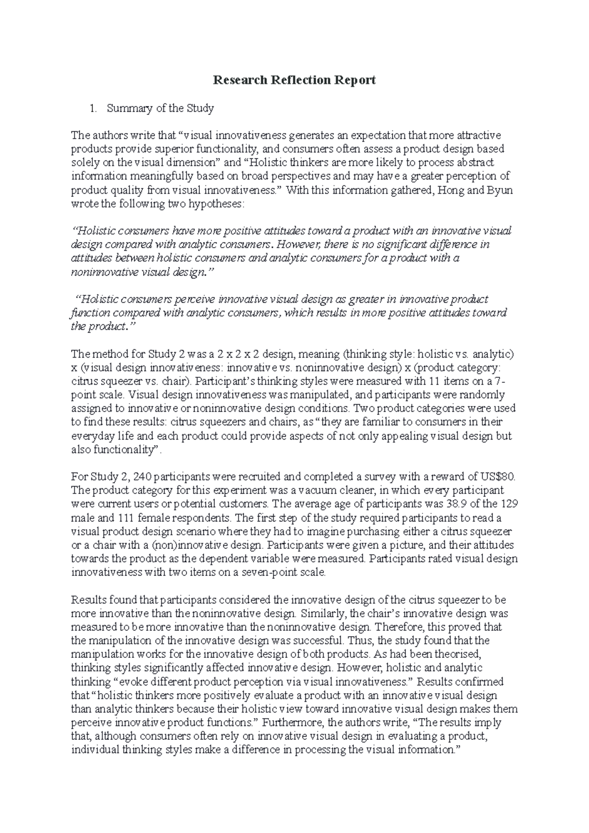 Task4B - reflection - Research Reflection Report Summary of the Study ...