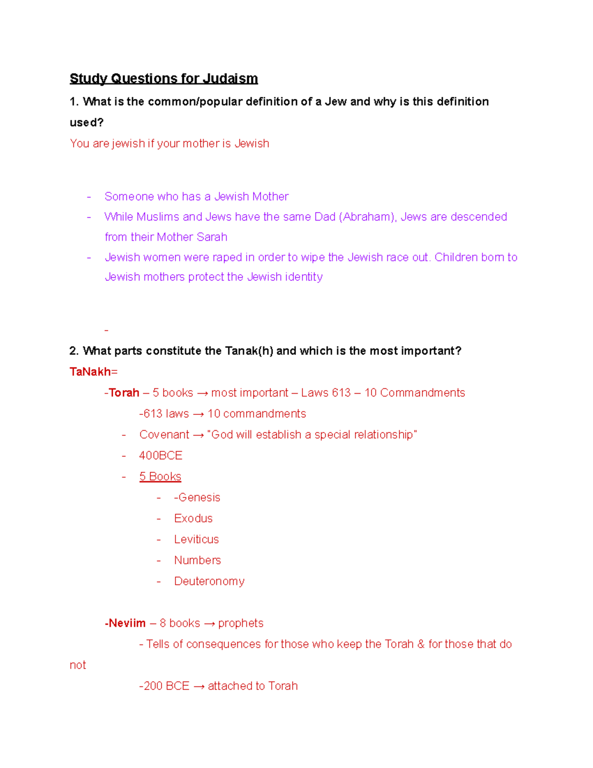 REL 150-Judaism Exam 1 Review - Study Questions for Judaism What is the ...