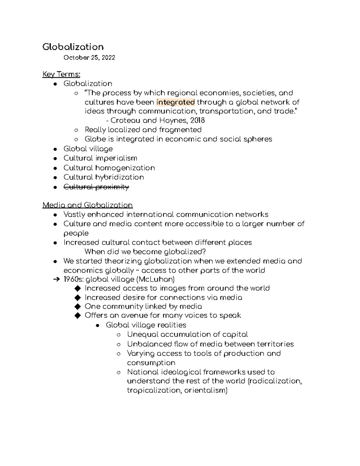 RTF 307 Lecture Notes Day 19 - Globalization October 25, 2022 Key Terms ...