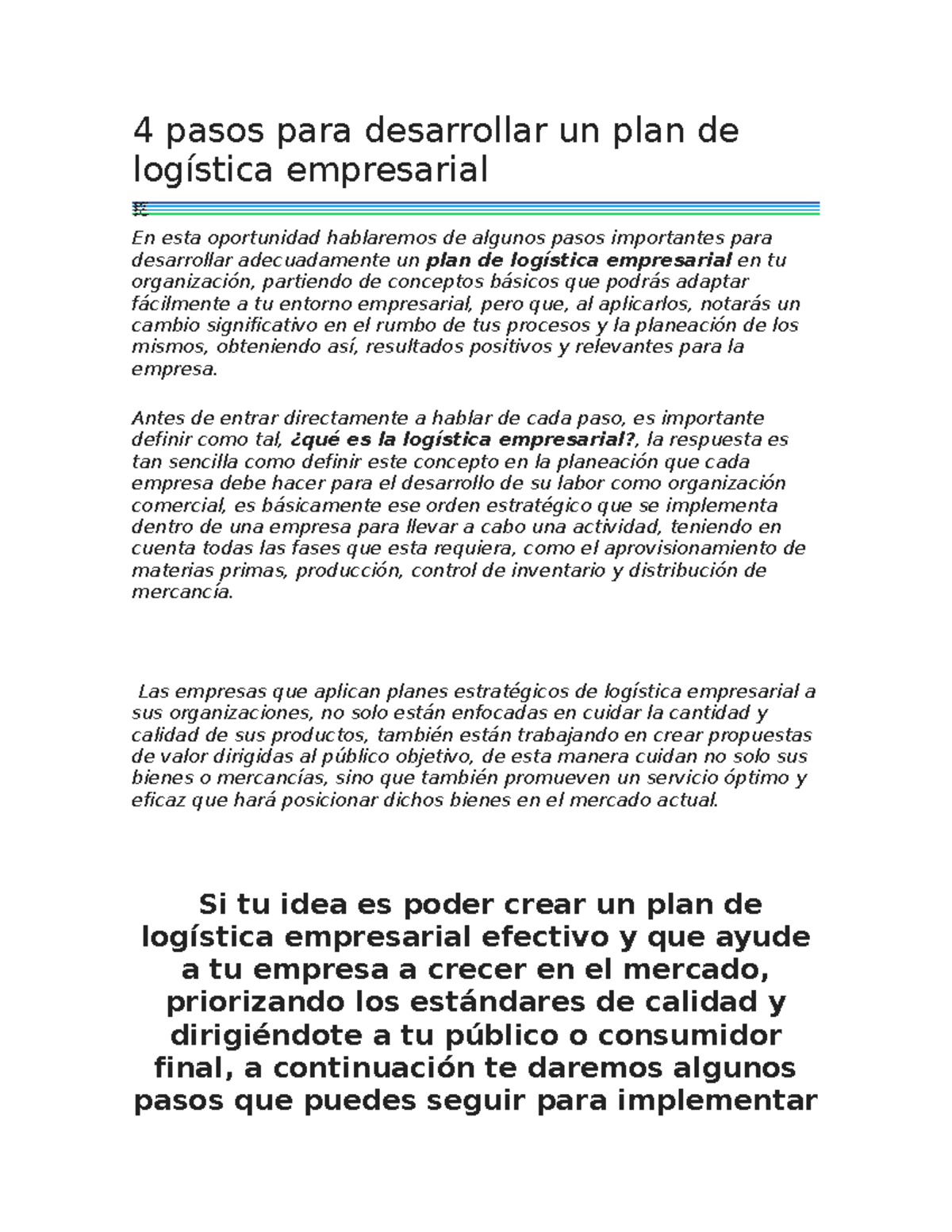 4 pasos para desarrollar un plan de logística empresarial - Antes de ...