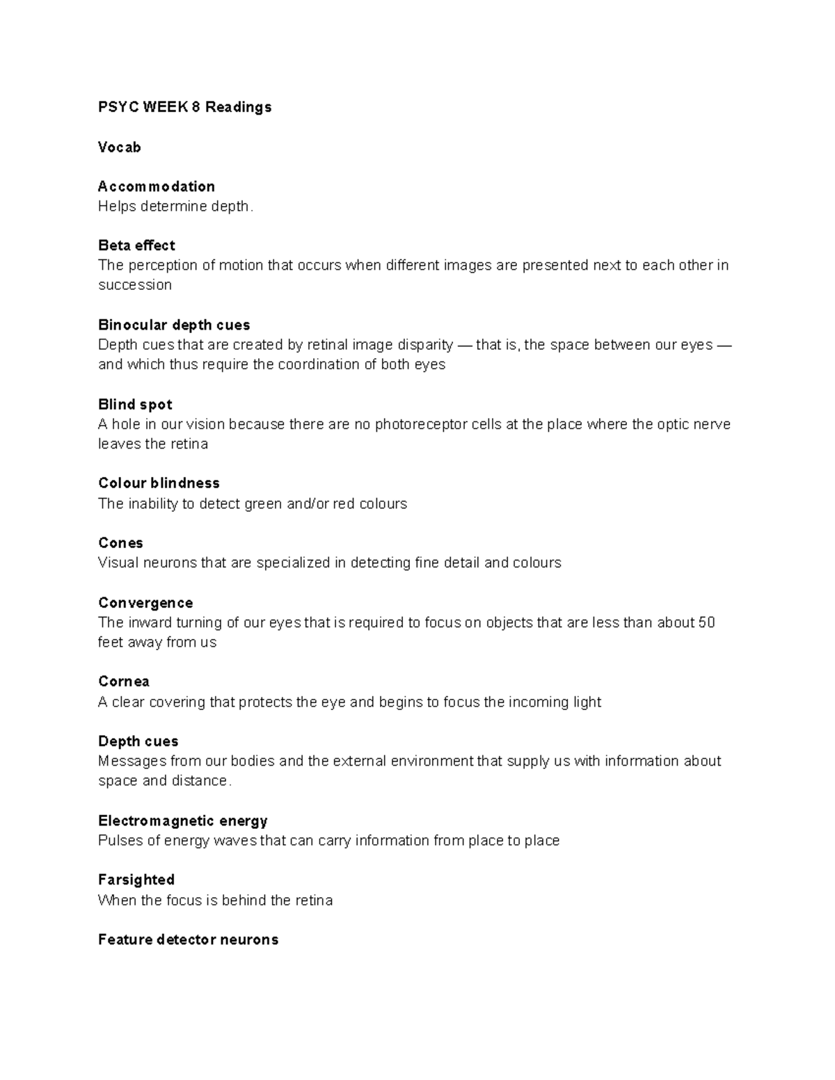 Pysc week 8 notes - PSYC WEEK 8 Readings Vocab Accommodation Helps ...