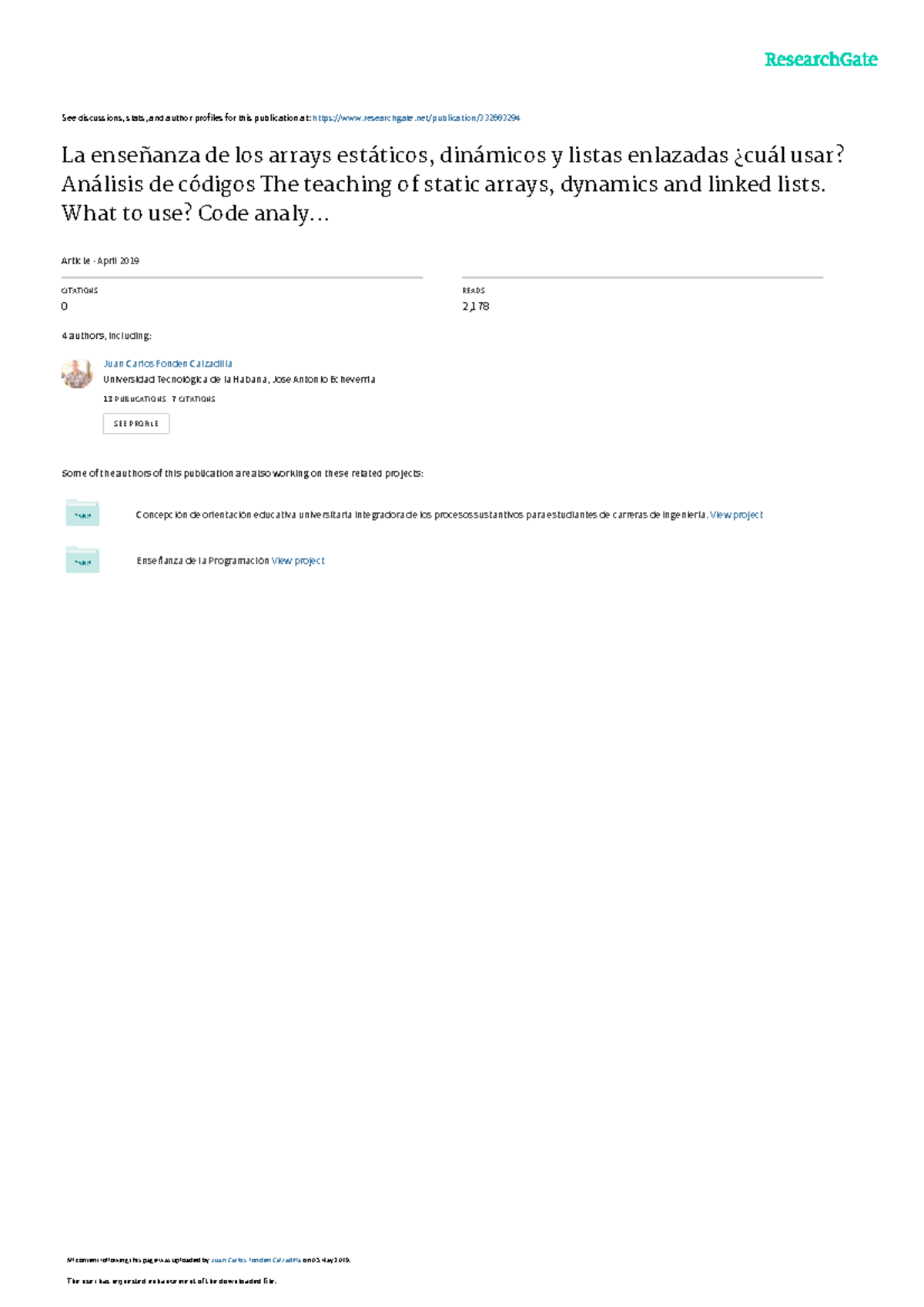 La enseñanza de los arrays estáticos, dinámicos y listas enlazadas ...