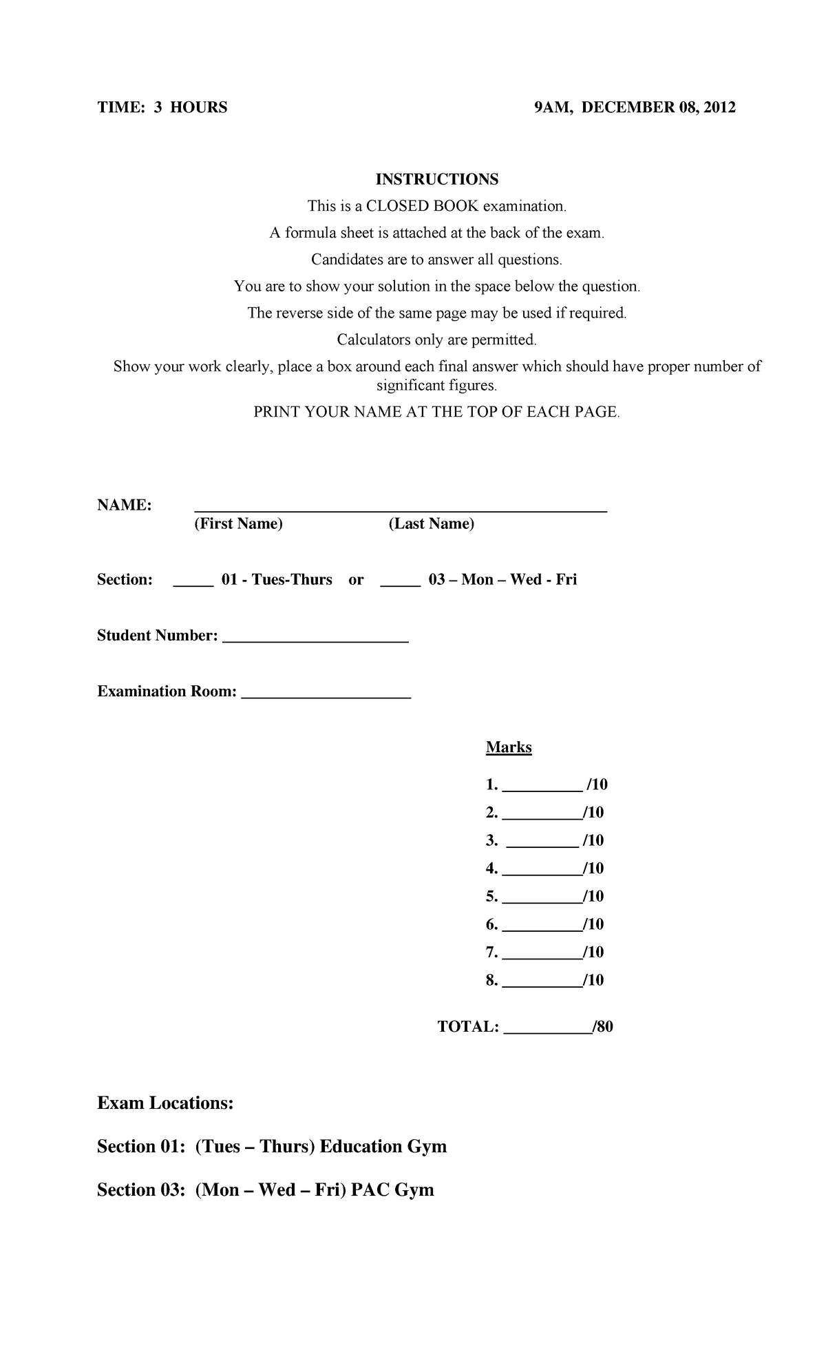 Exam 8 December 2012, questions - TIME: 3 HOURS 9AM, DECEMBER 08, 2012 ...