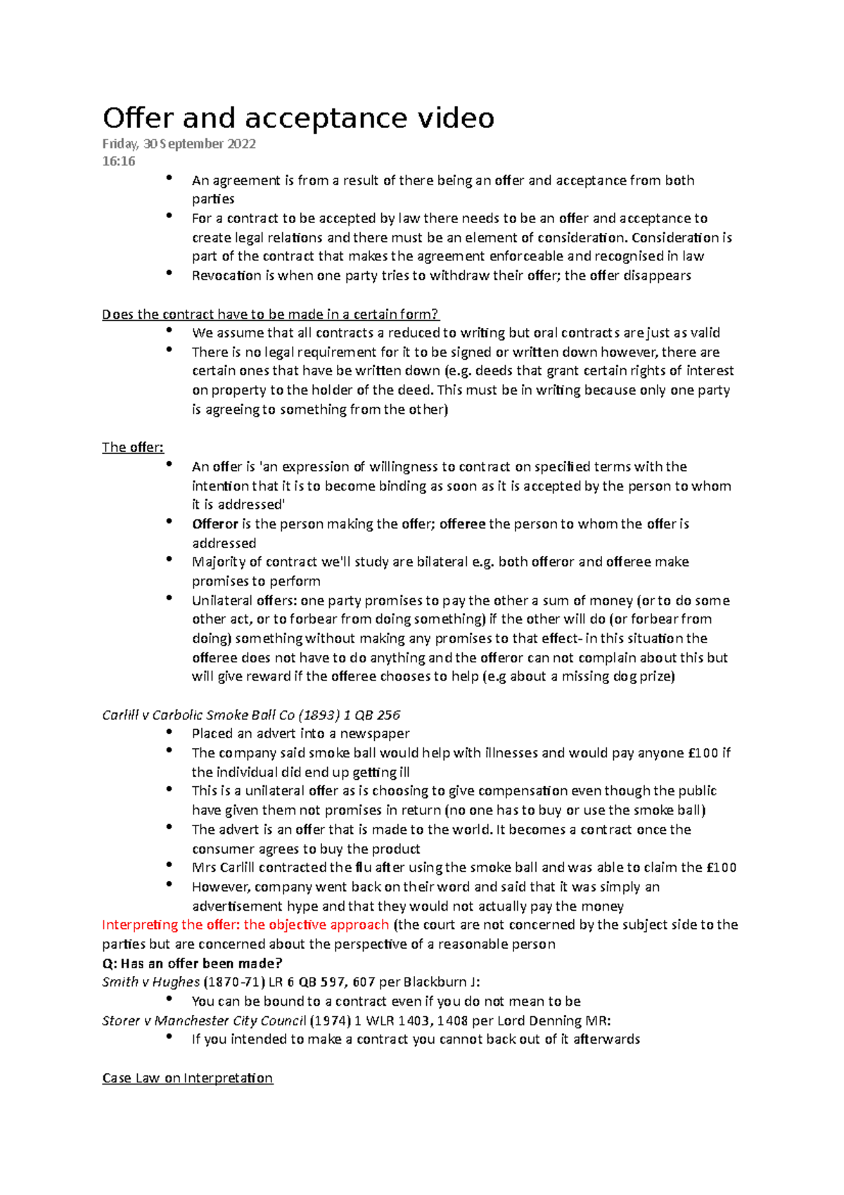 Offer and acceptance video - Offer and acceptance video Friday, 30 ...