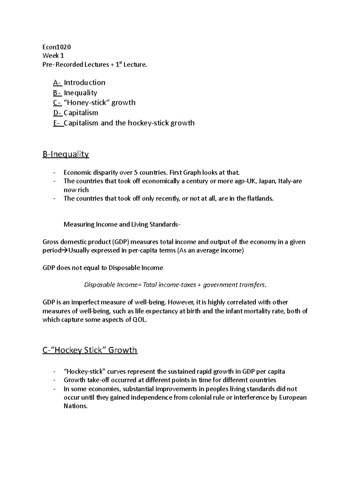 Week 1 - Week 1 notes - Econ Week 1 Pre- Recorded Lectures + 1st ...