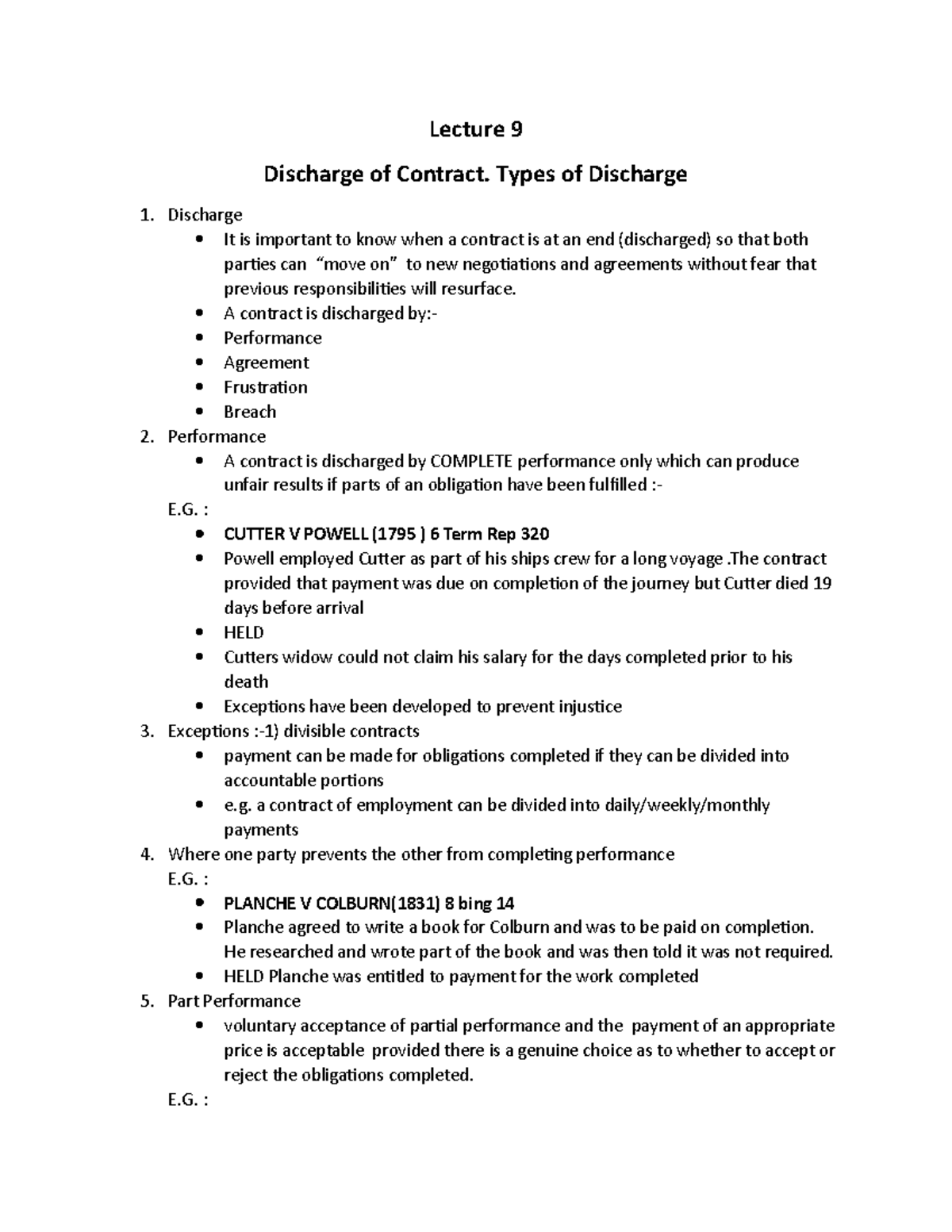 Discharge of Contract. Types of Discharge - Lecture 9 Discharge of ...