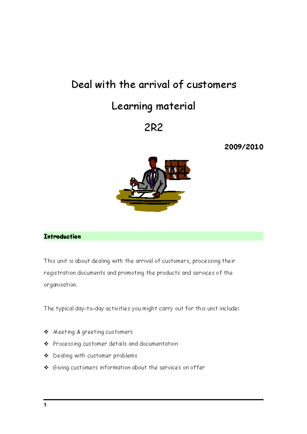 Deal with the arrival of customers learning material - Deal with the ...