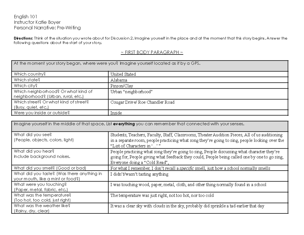 Rose Eden - 20259 - Narrative Prewriting Worksheet - English 101 ...