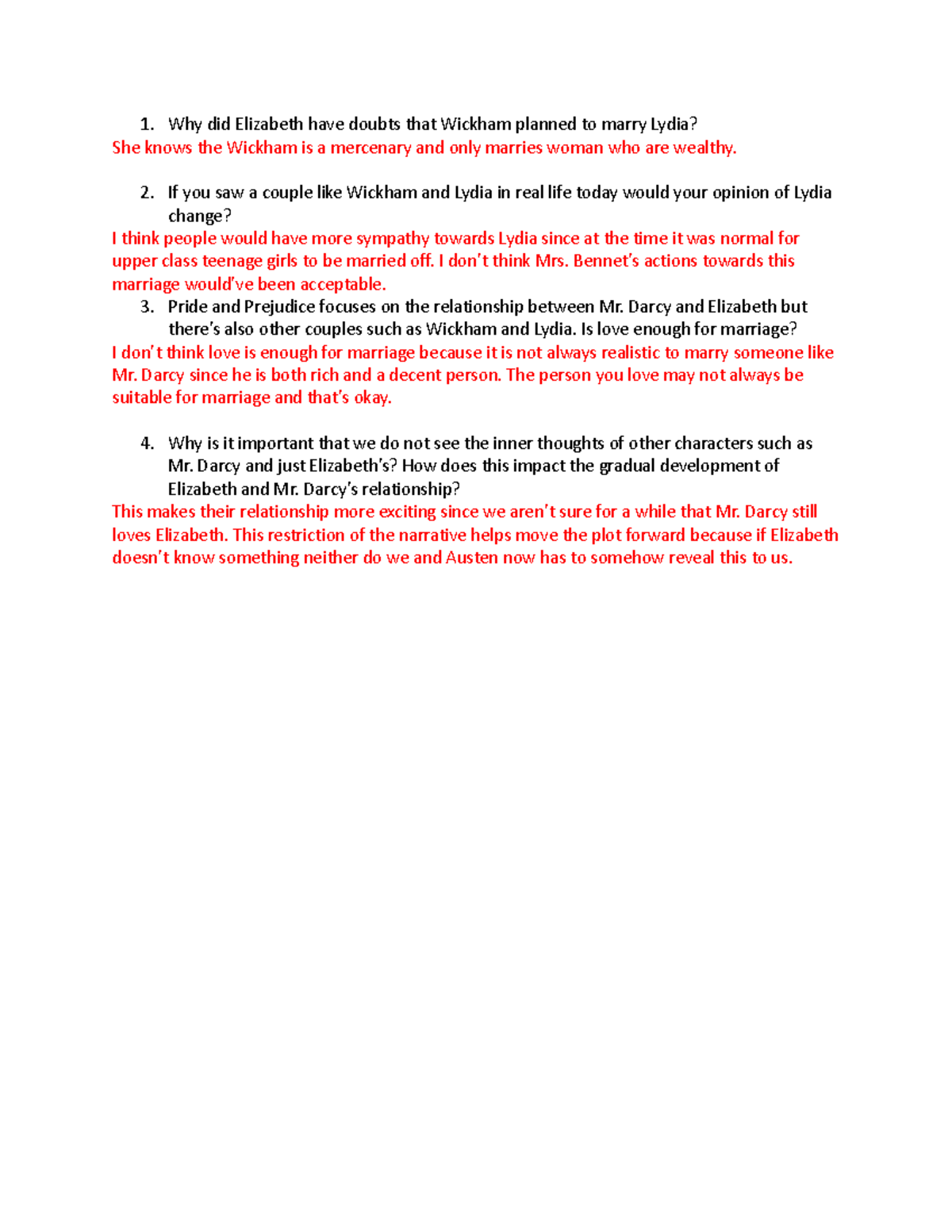 Socratic Seminar Questions - Why did Elizabeth have doubts that Wickham ...
