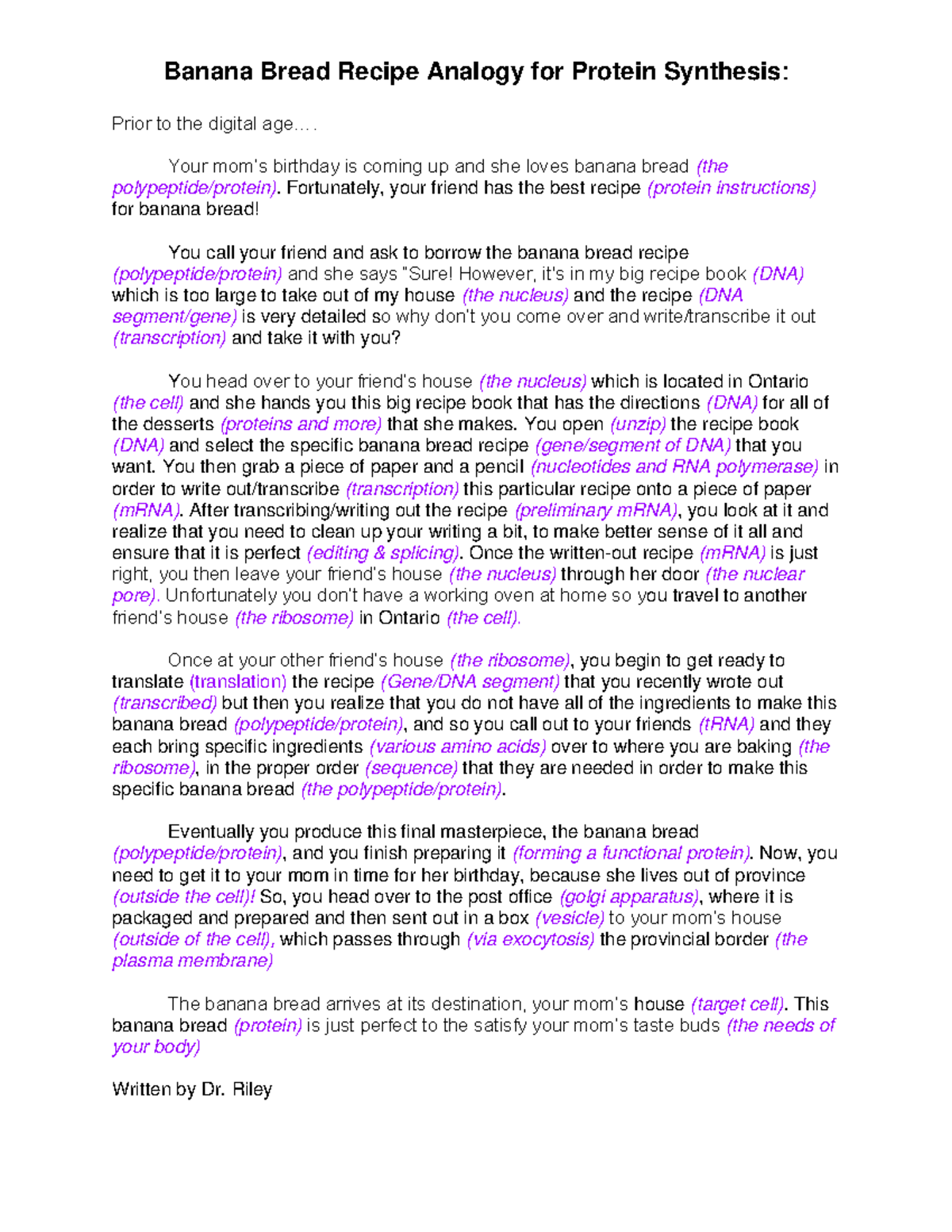 5.0 Protein Synthesis Analogy of Banana Bread - Banana Bread Recipe ...