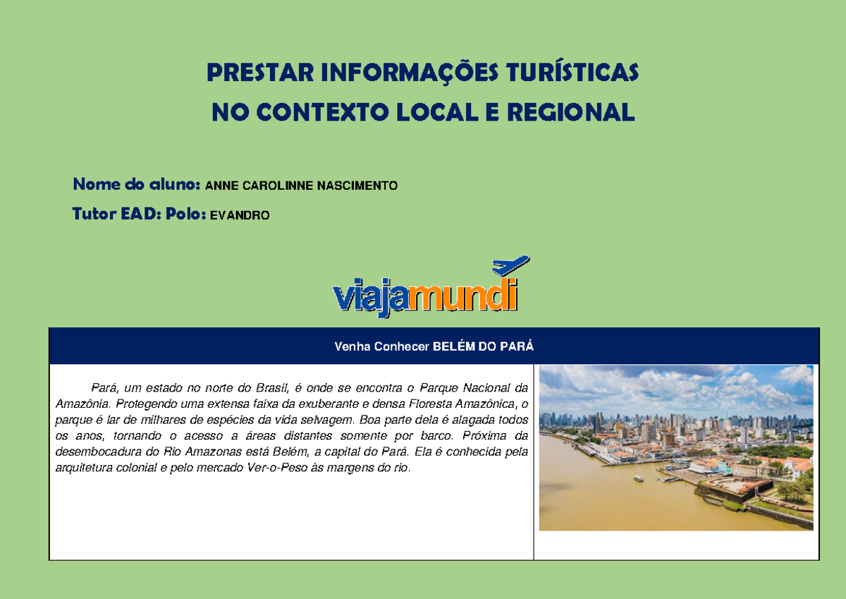 Atividade informações turisticas - PRESTAR INFORMAÇÕES TURÍSTICAS NO ...