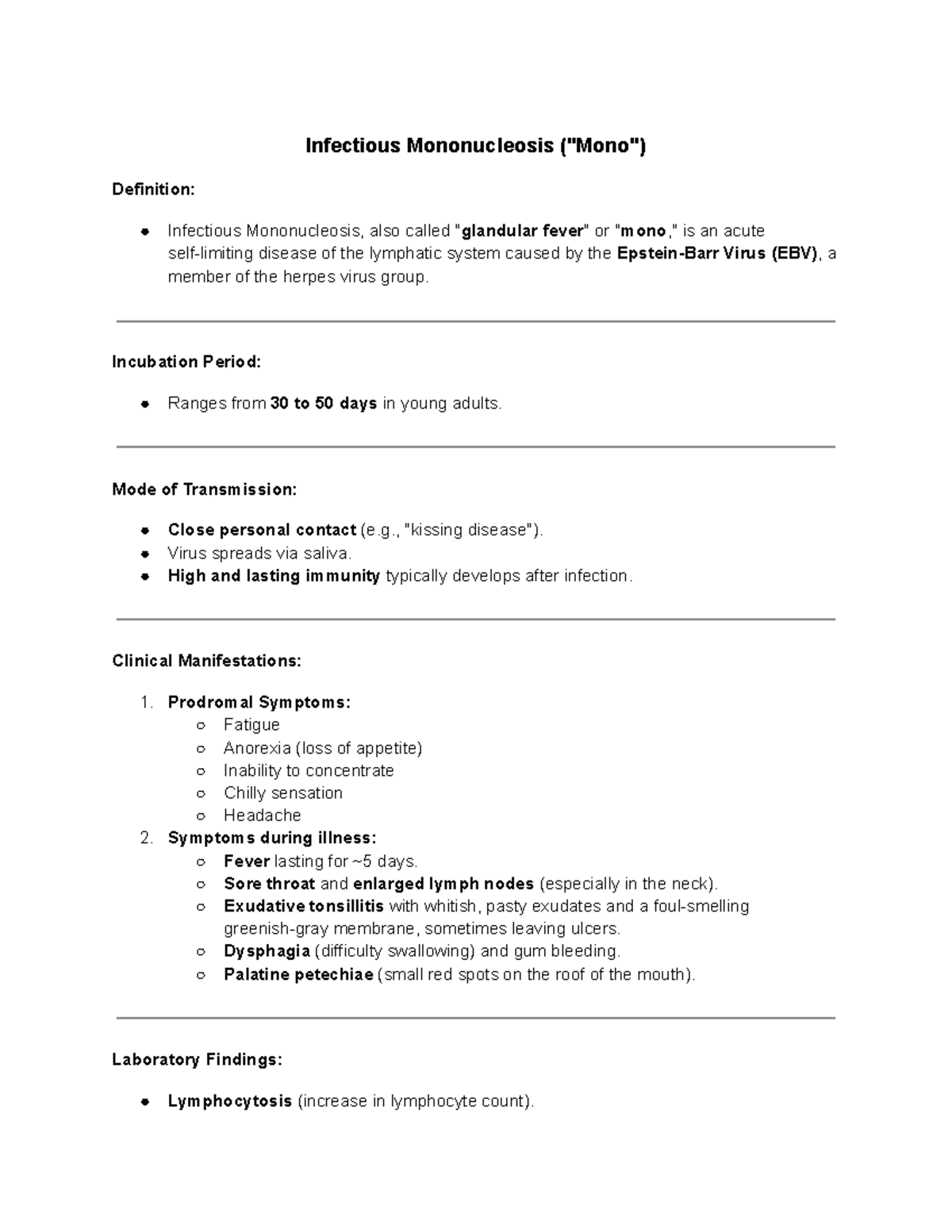 Module 16 - Notes - Infectious Mononucleosis ("Mono") Definition ...
