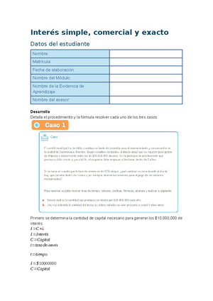Interés simple, comercial y exacto - Formato: Matemáticas financieras v ...