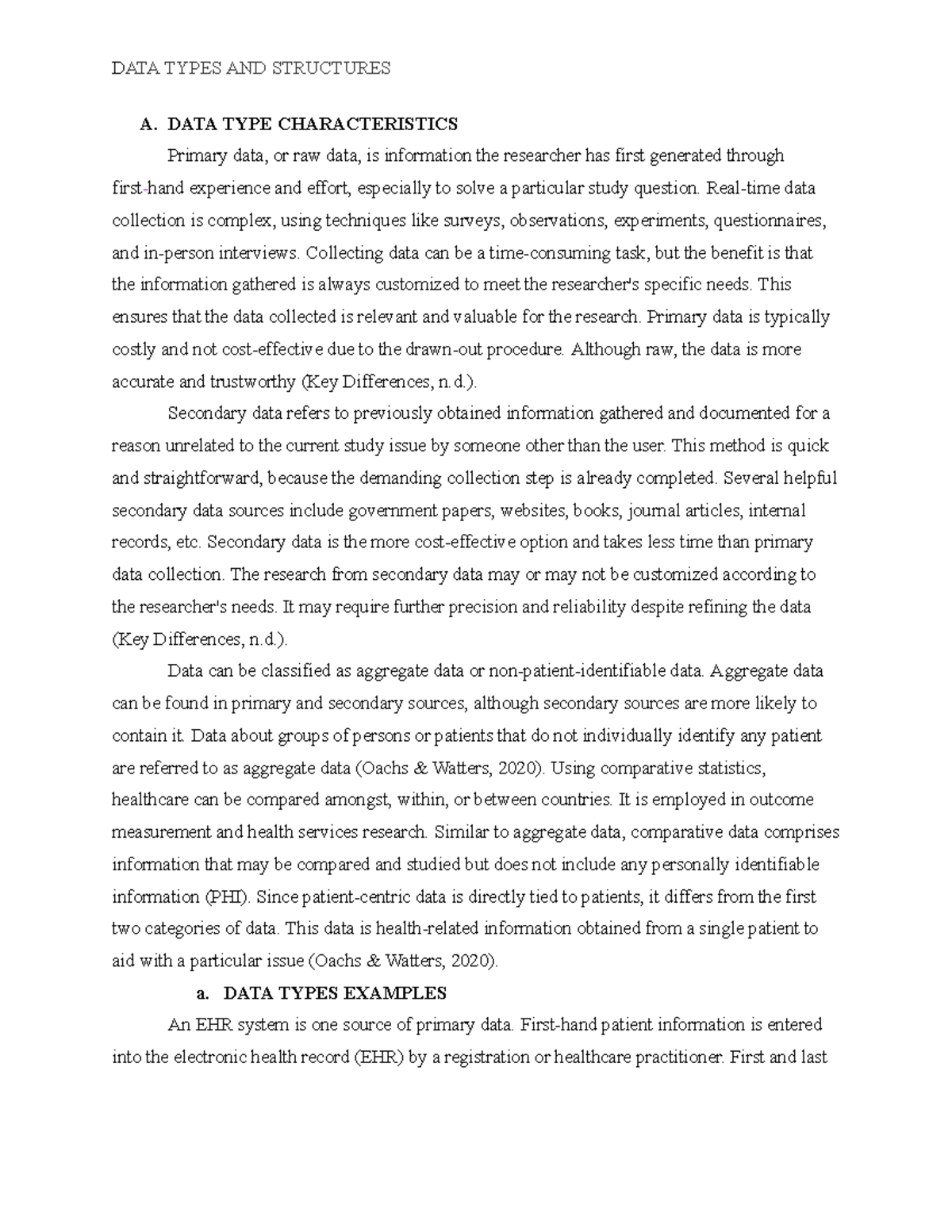 C803 TASK 1 DATA Types AND Structures - A. DATA TYPE CHARACTERISTICS ...