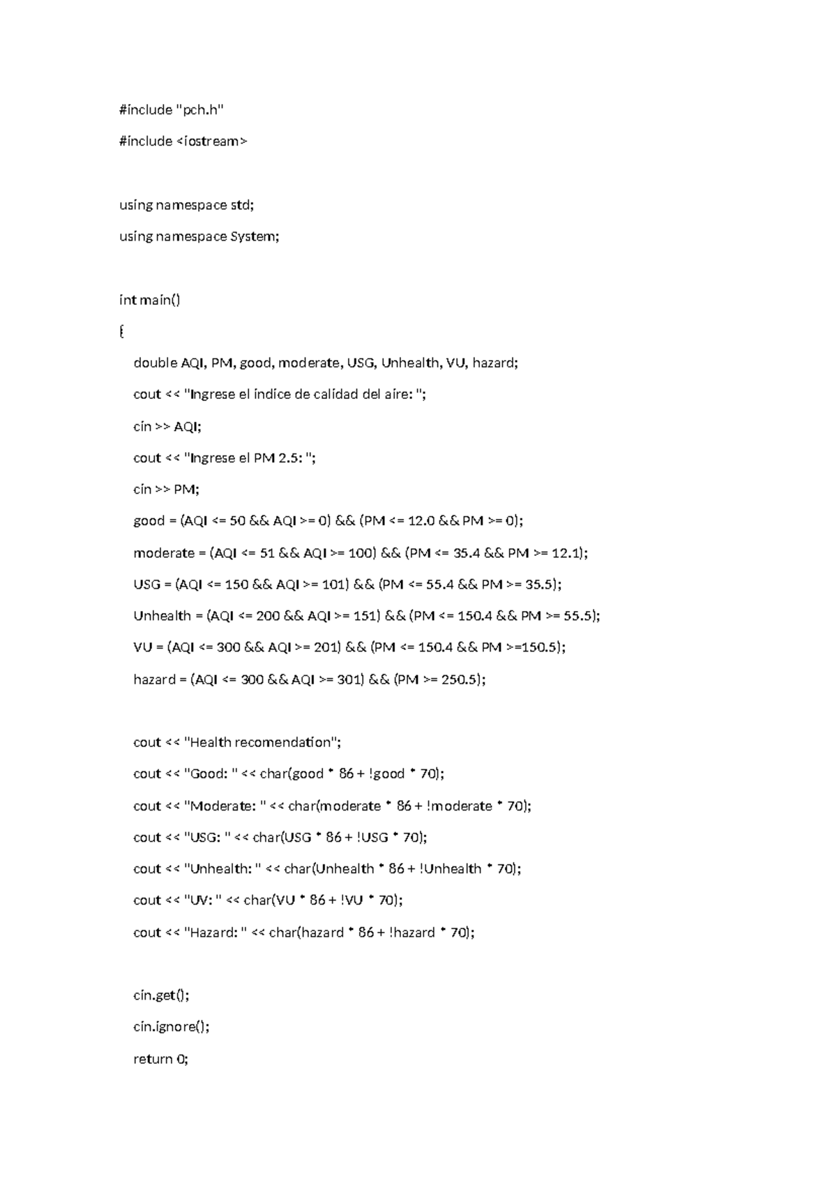Calidad del aire intro algoritmos - #include "pch" #include using - Studocu