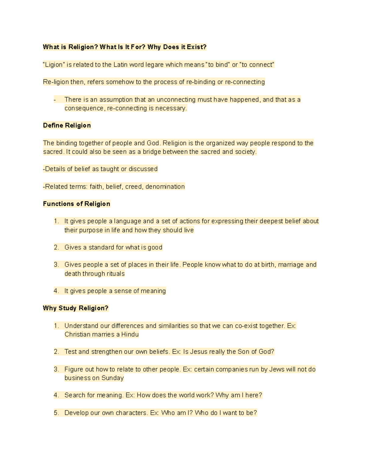 Unit 1 World Religions - Notes for the course - What is Religion? What ...