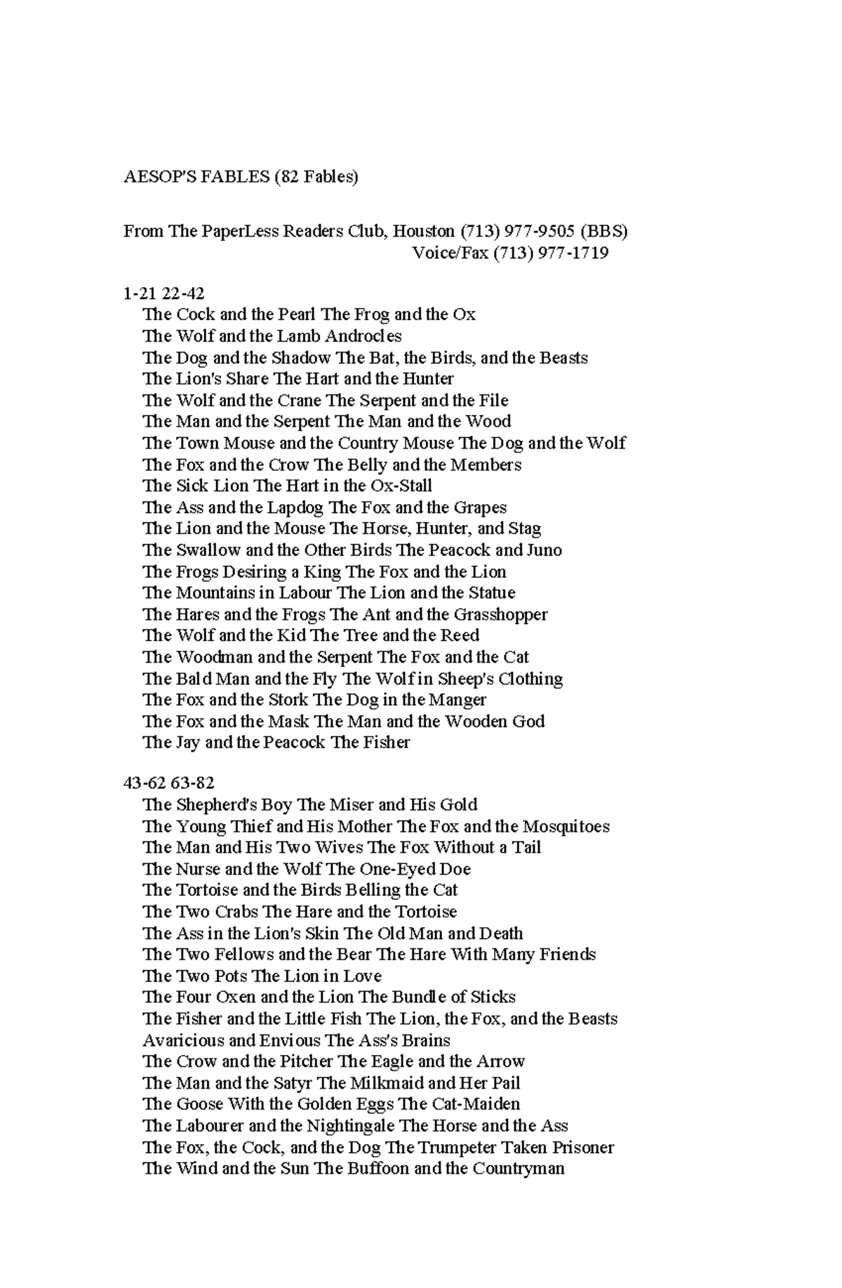 Aesop's Fable - ETHICAL NARRATIVES - AESOP'S FABLES (82 Fables) From ...