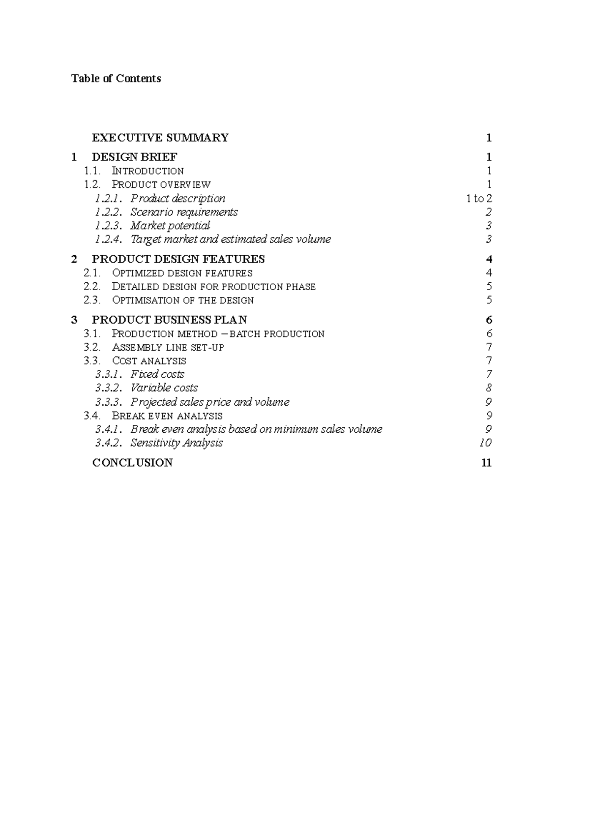 C1 Design Brief Report Final 2 - Table of Contents - EXECUTIVE SUMMARY ...