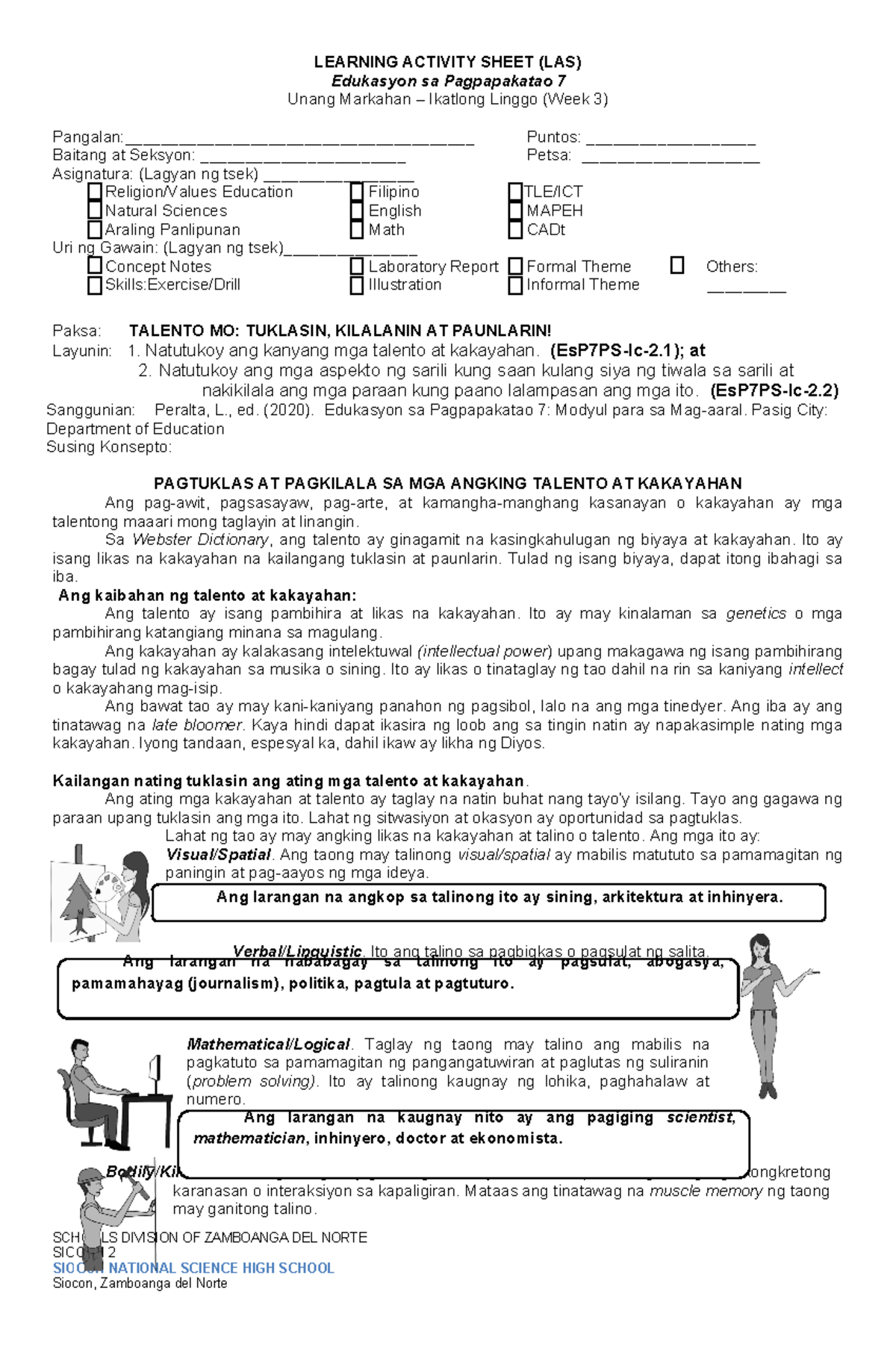 LAS 3 Talento Tuklasin - VALUES 7 - LEARNING ACTIVITY SHEET (LAS ...