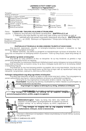 LAS 4 Talento Paunlarin - LEARNING ACTIVITY SHEET (LAS) Edukasyon sa ...