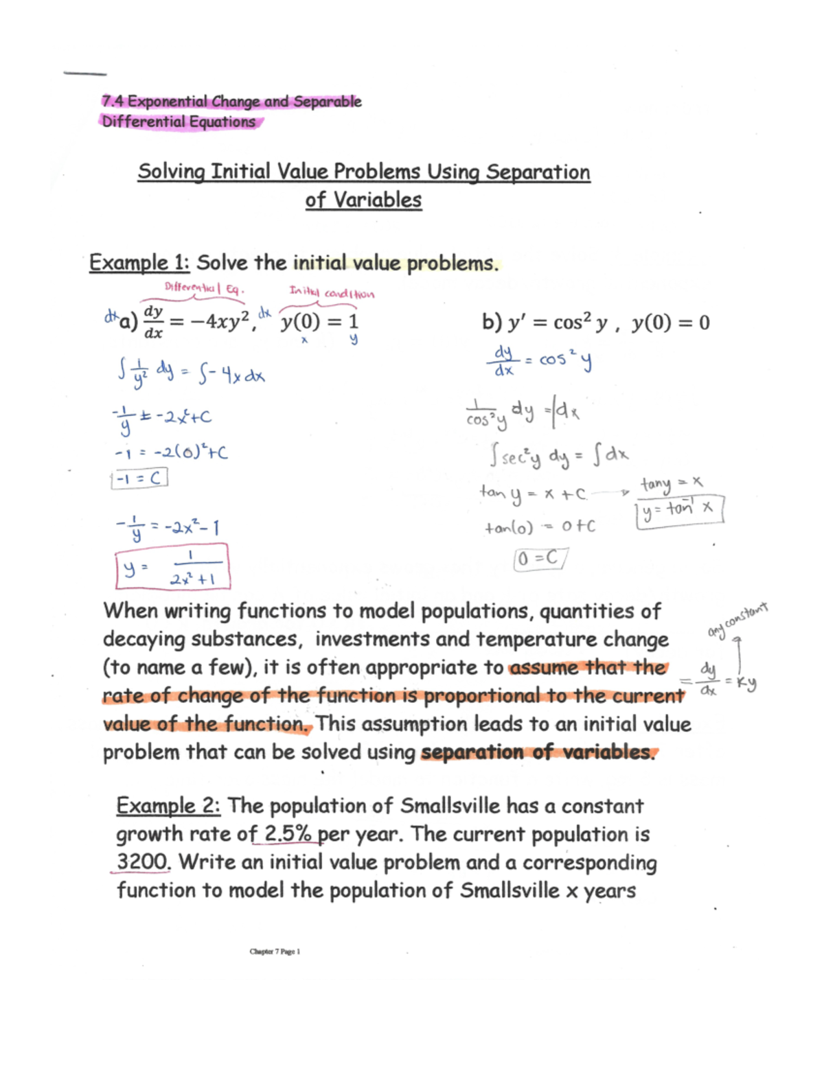 7.4 Notes - Exponential Change and Separable Differential Equations ...