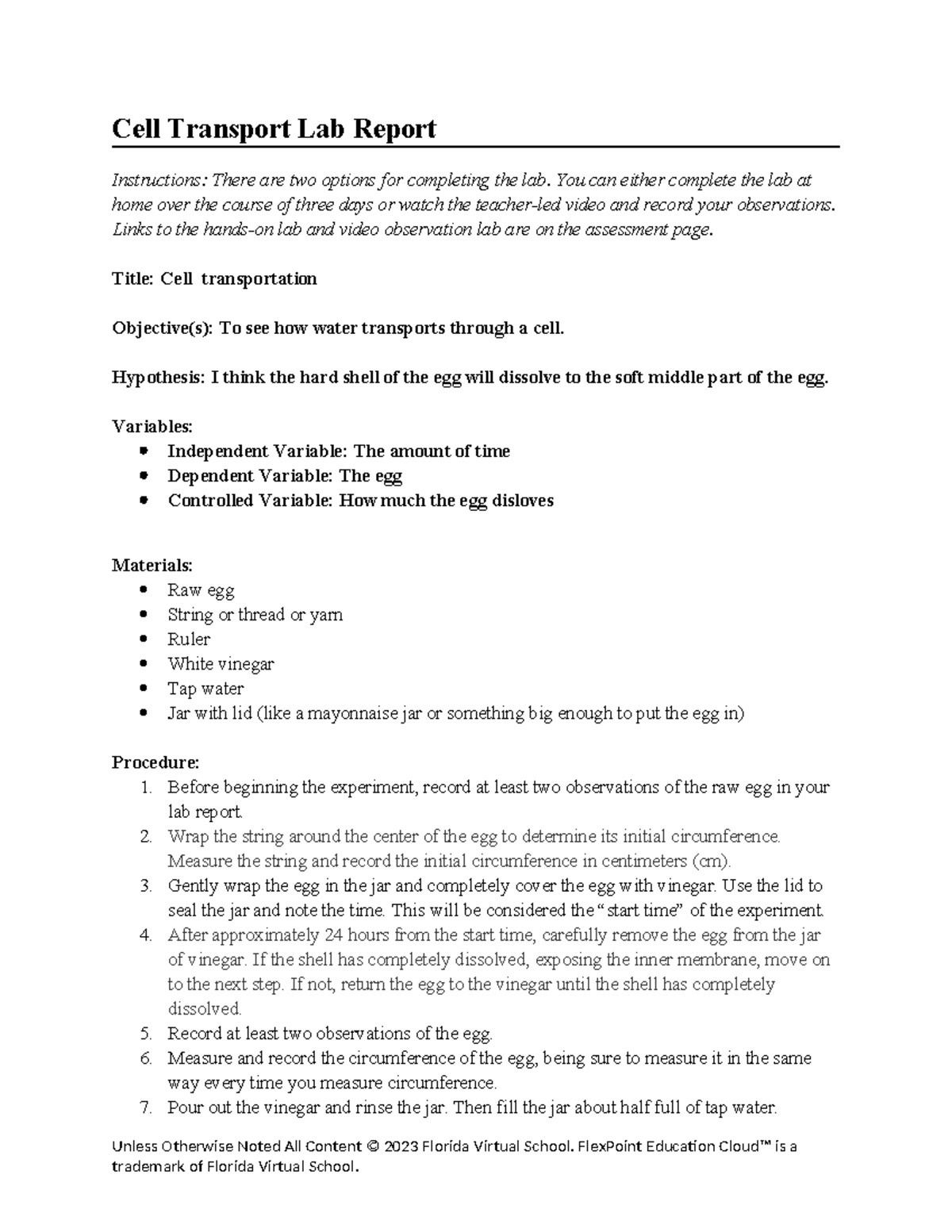 02 04 cell transport lab report - Cell Transport Lab Report ...