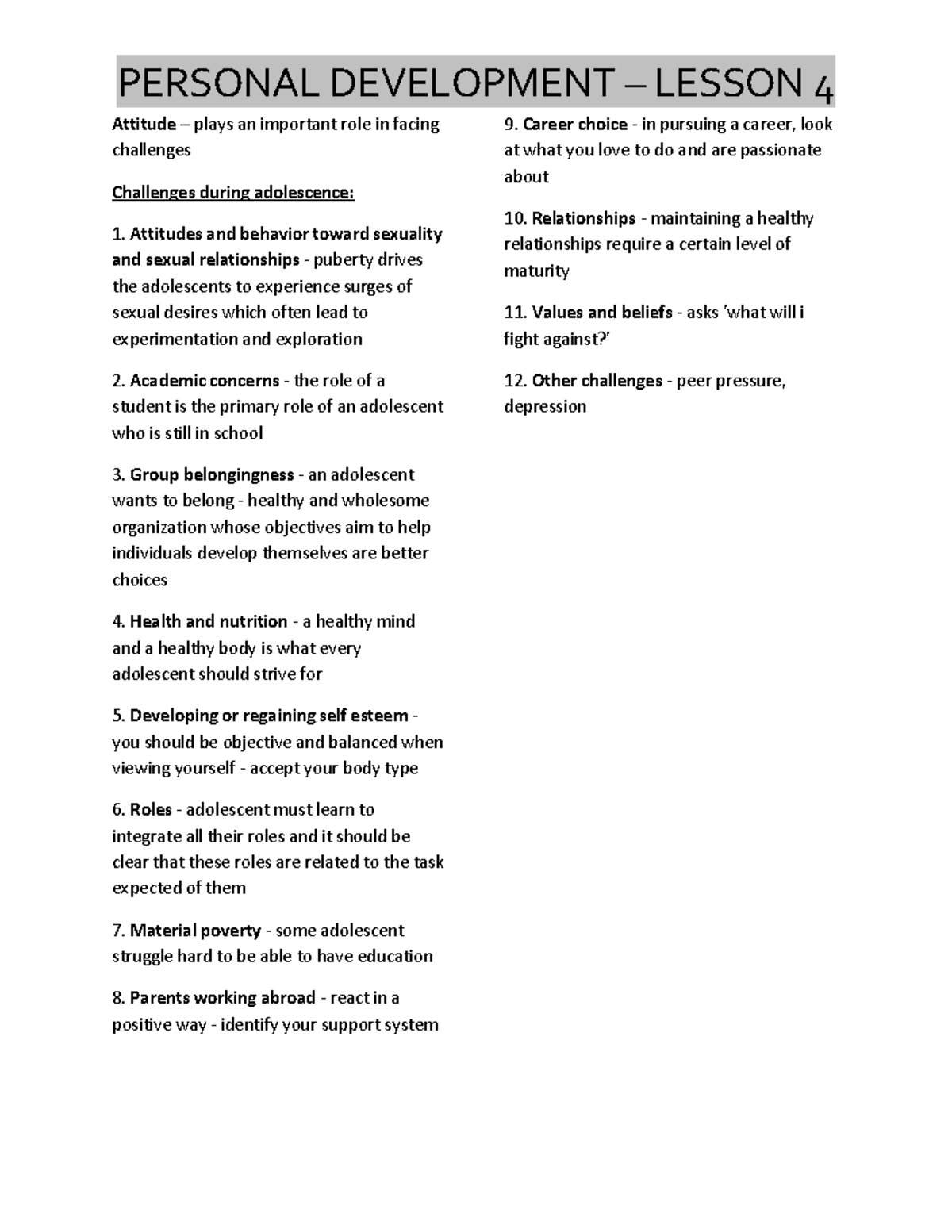 Personal Development 4 - PERSONAL DEVELOPMENT – LESSON 4 Attitude ...