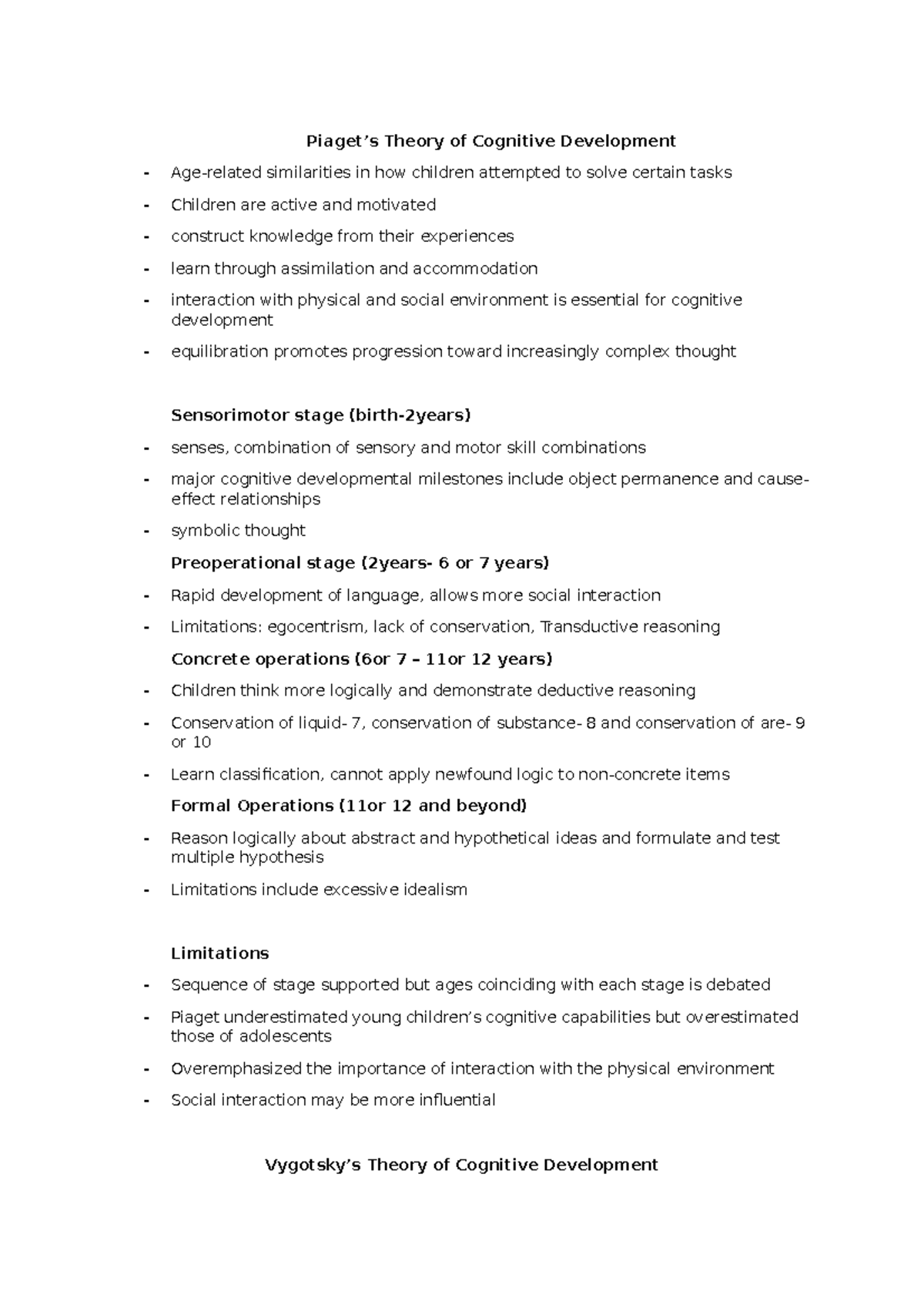 EDPE 300 Mid-Term Theories - Piaget’s Theory of Cognitive Development ...