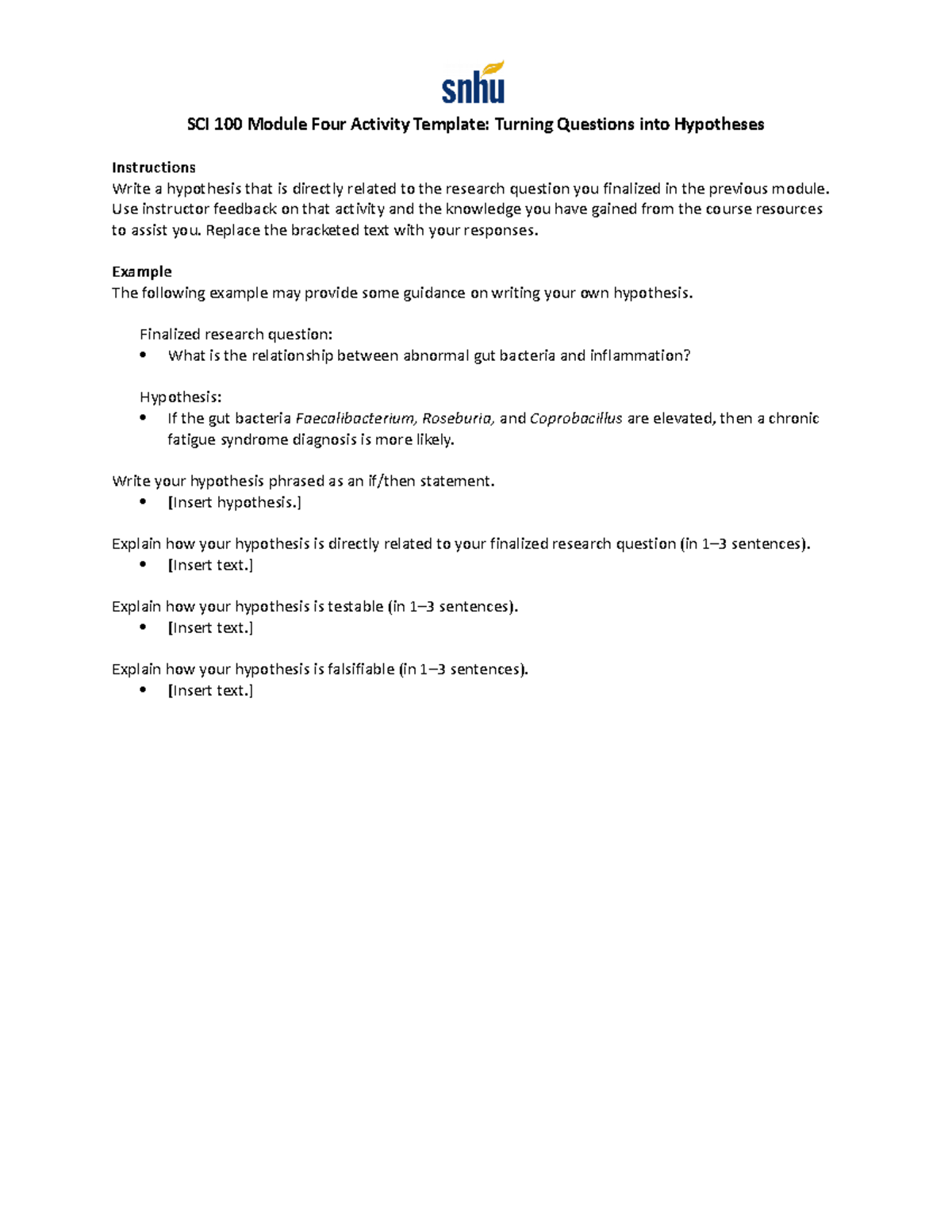 SCI 100 Module Four Activity Template.docx Question Hypothesis - SCI ...