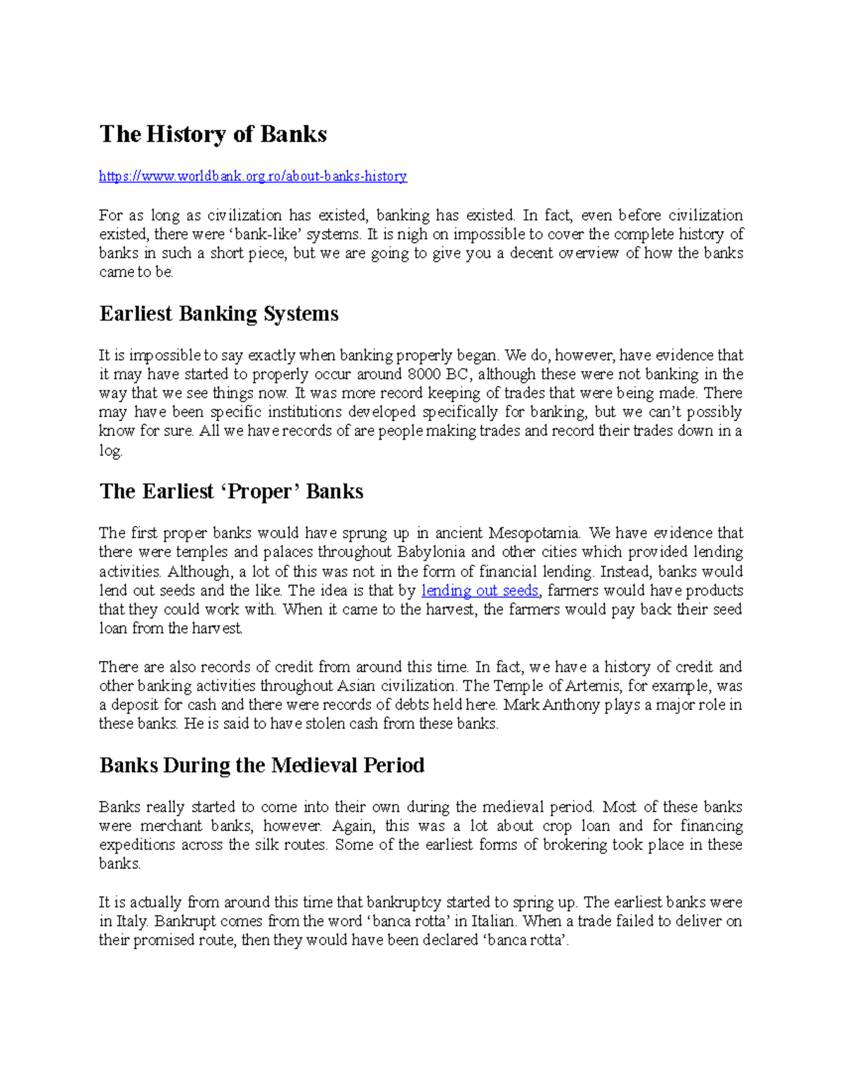 History of Banks - bdkabfakfb - The History of Banks worldbank.org ...