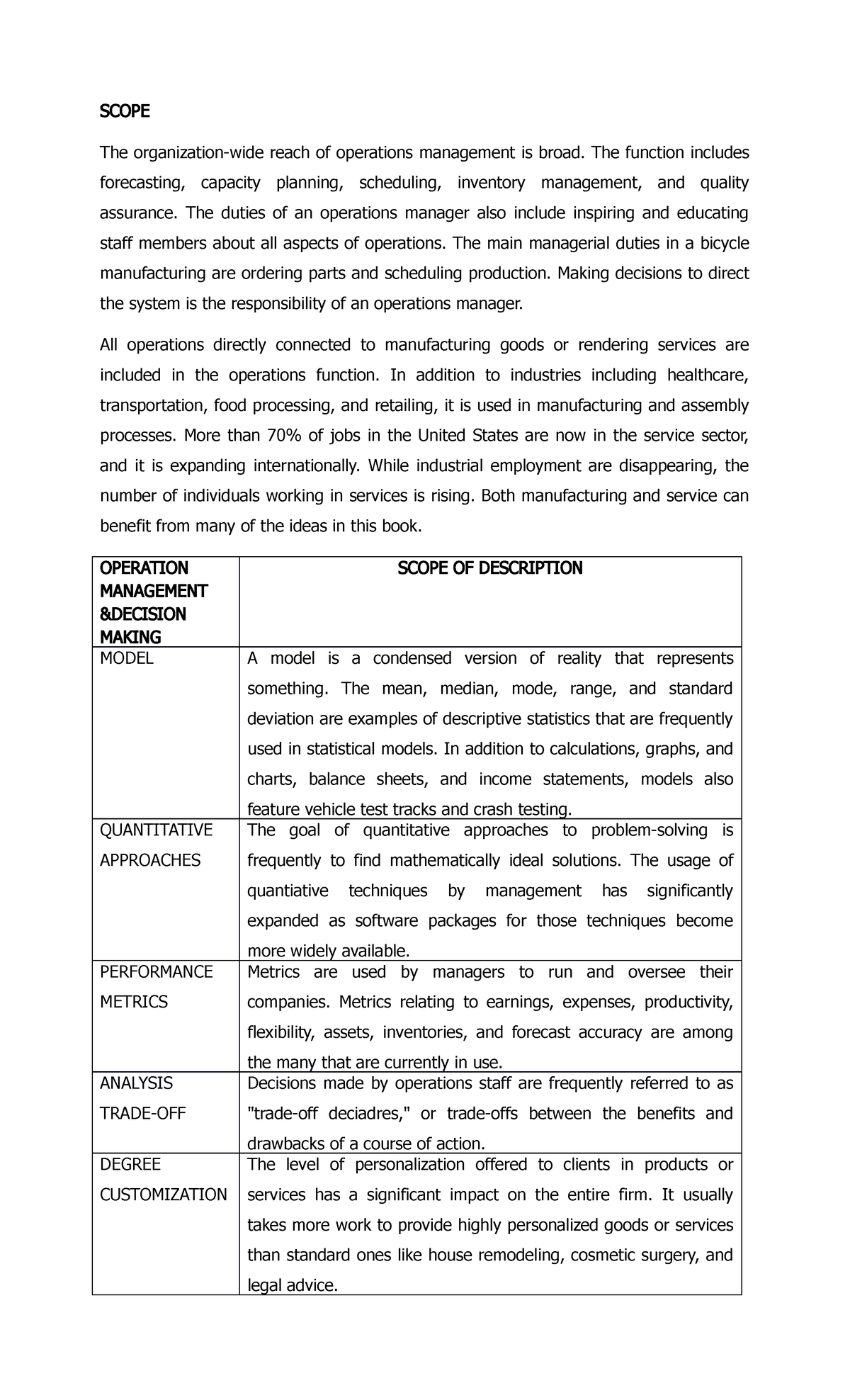 CBAC homework p - SCOPE The organization-wide reach of operations ...