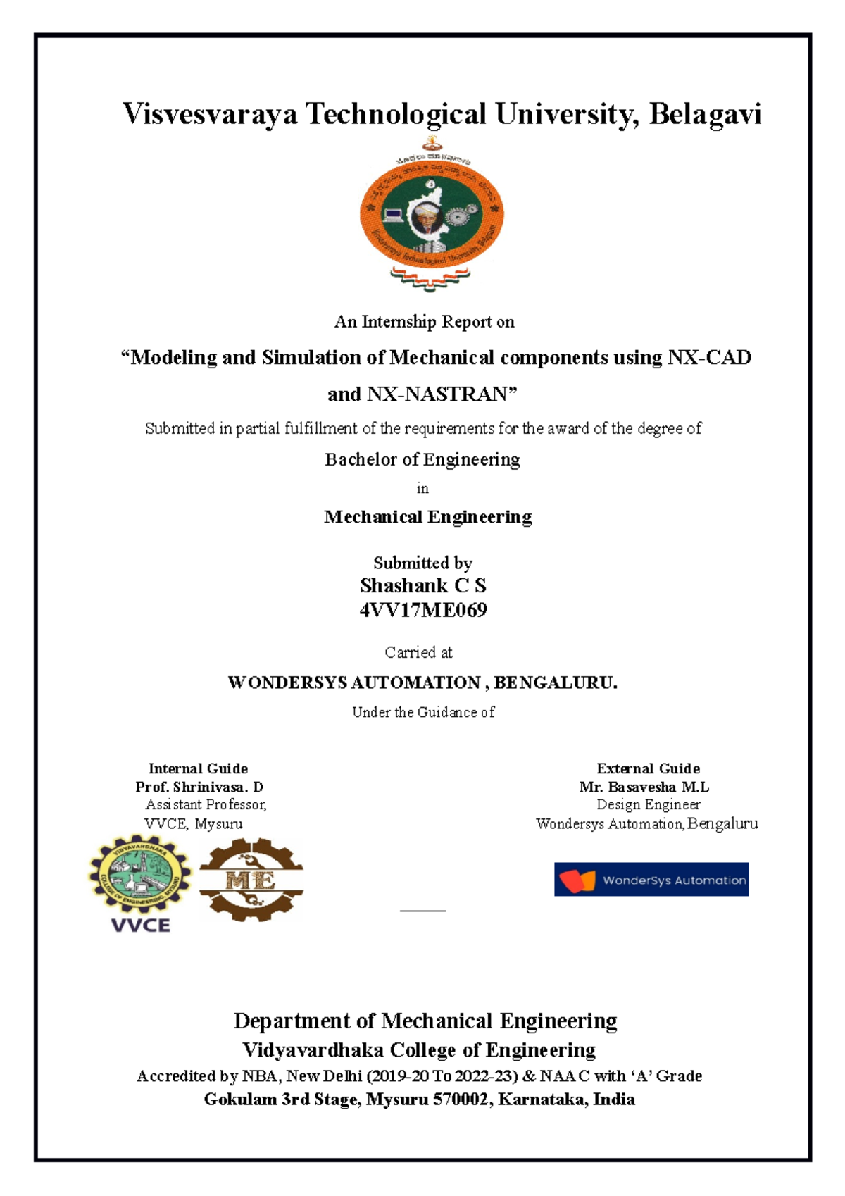 Internship Report Final - Visvesvaraya Technological University ...