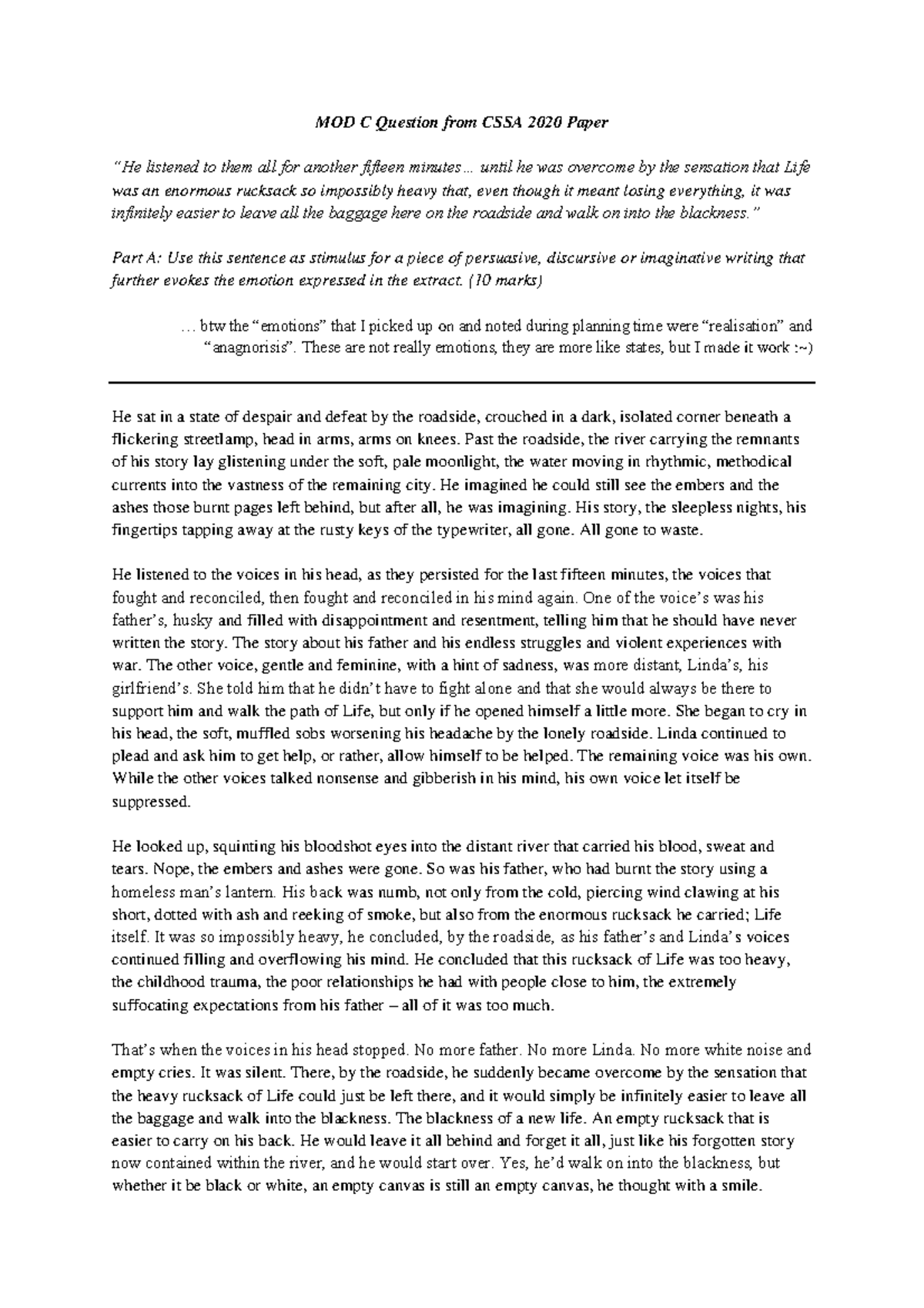 Mod C samples w notes - MOD C Question from CSSA 2020 Paper “He ...