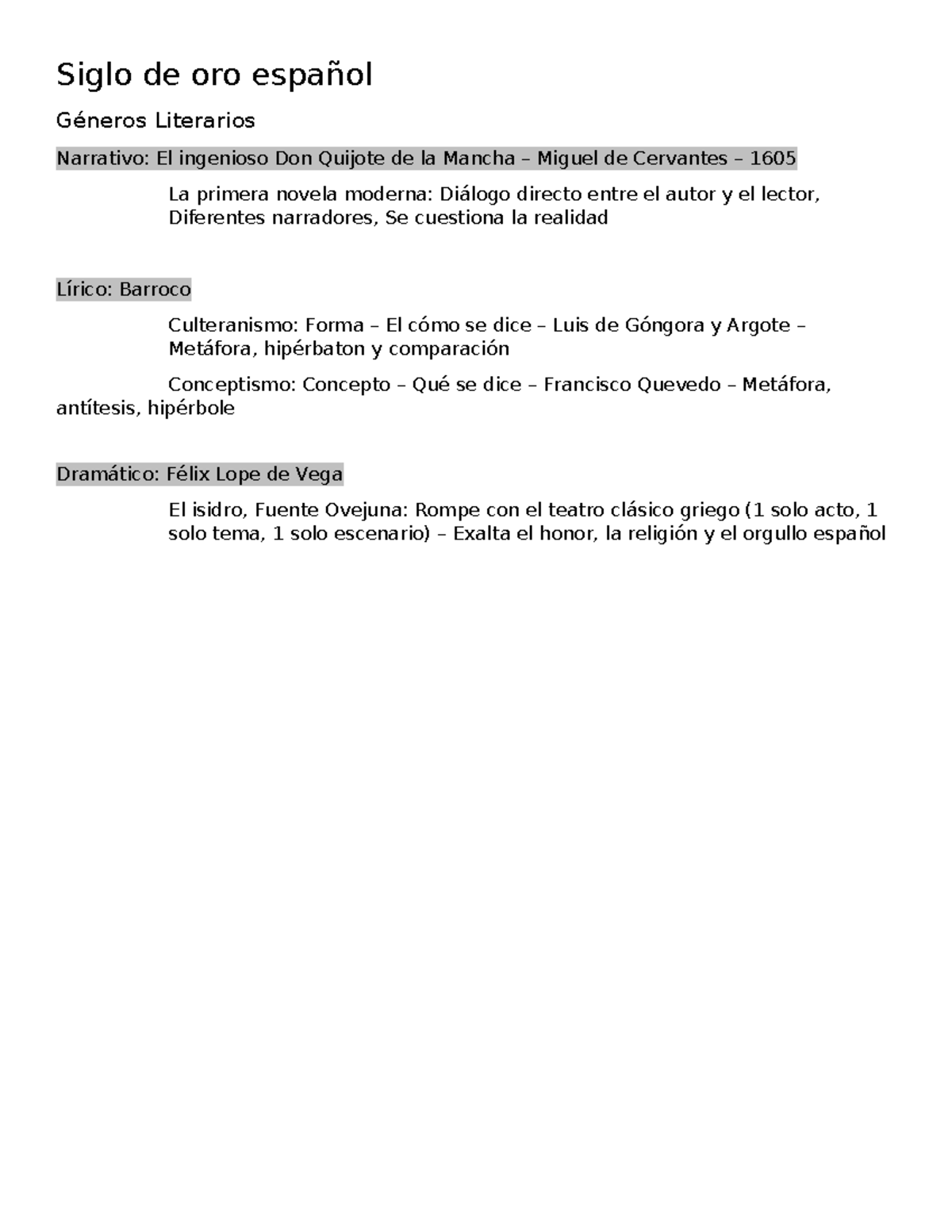 Siglo de oro español - Siglo de oro español Géneros Literarios ...