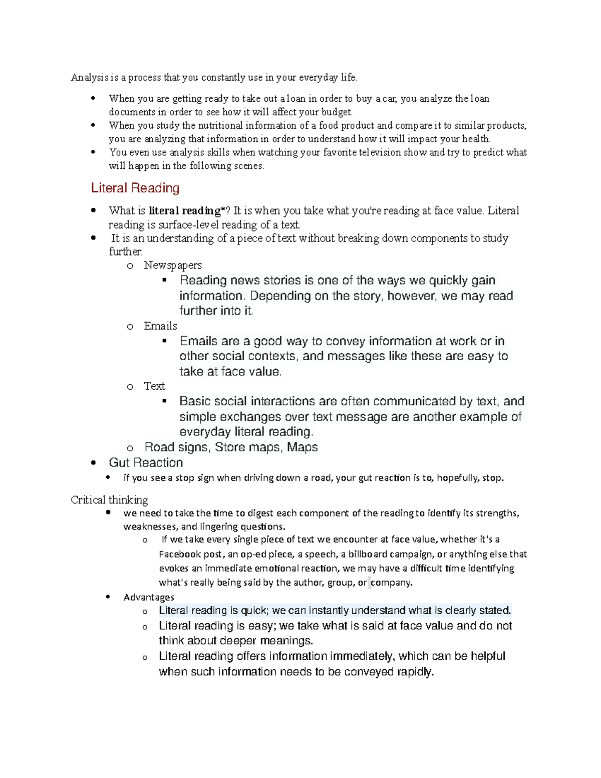 module Notes week 1 - Analysis is a process that you constantly use in ...
