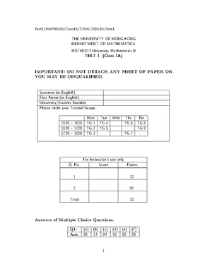 2019 12 exam paper math1013 - THE UNIVERSITY OF HONG KONG DEPARTMENT OF MATHEMATICS MATH1013 ...