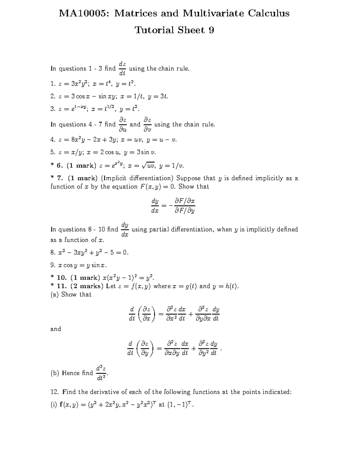 MA50181 2008-2009 Problem Sheet 9 - MA10005: Matrices and Multivariate ...