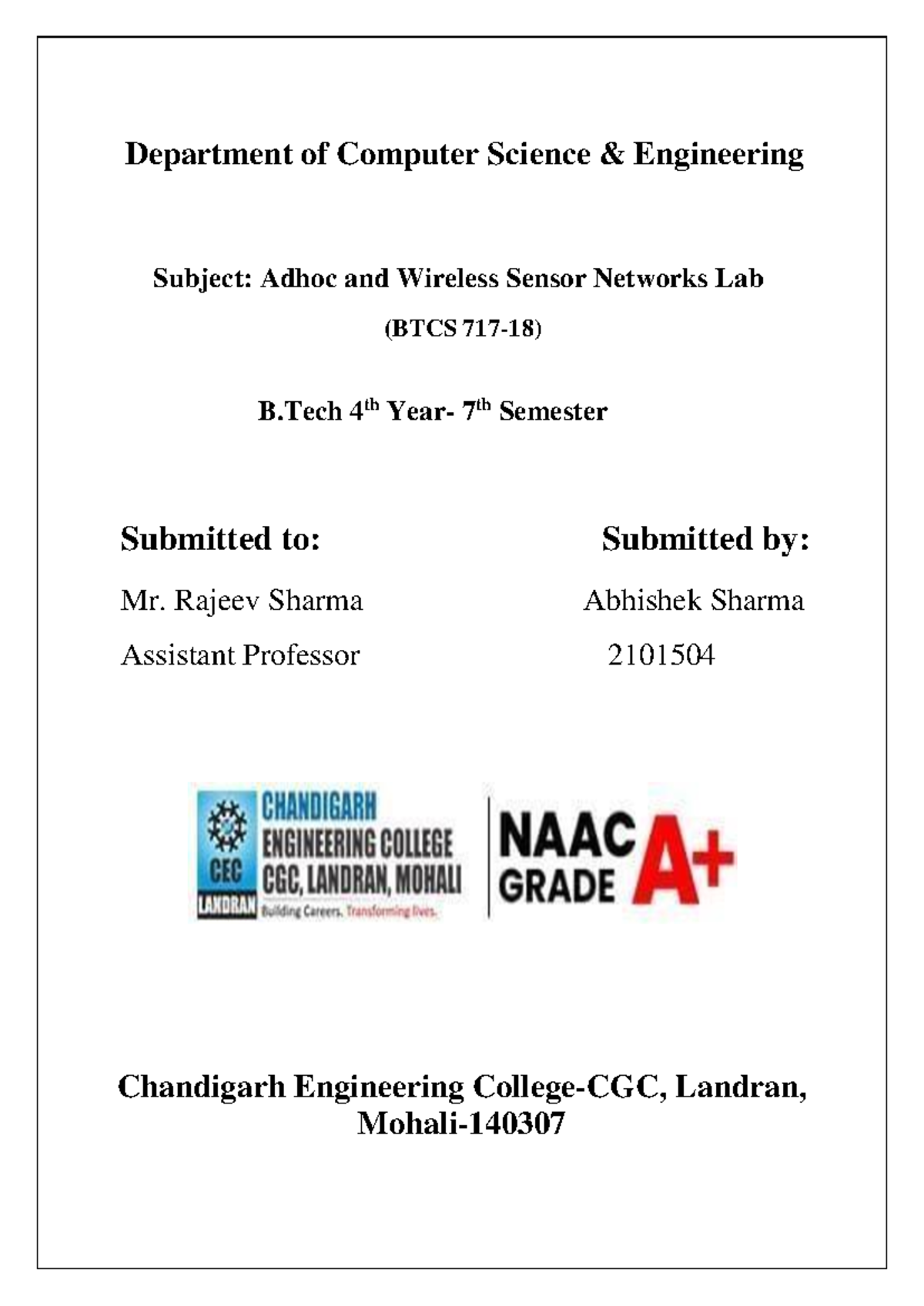 Adhoc and Wireless Sensor Networks file Lab - Subject: Adhoc and Wireless Sensor Networks Lab ...