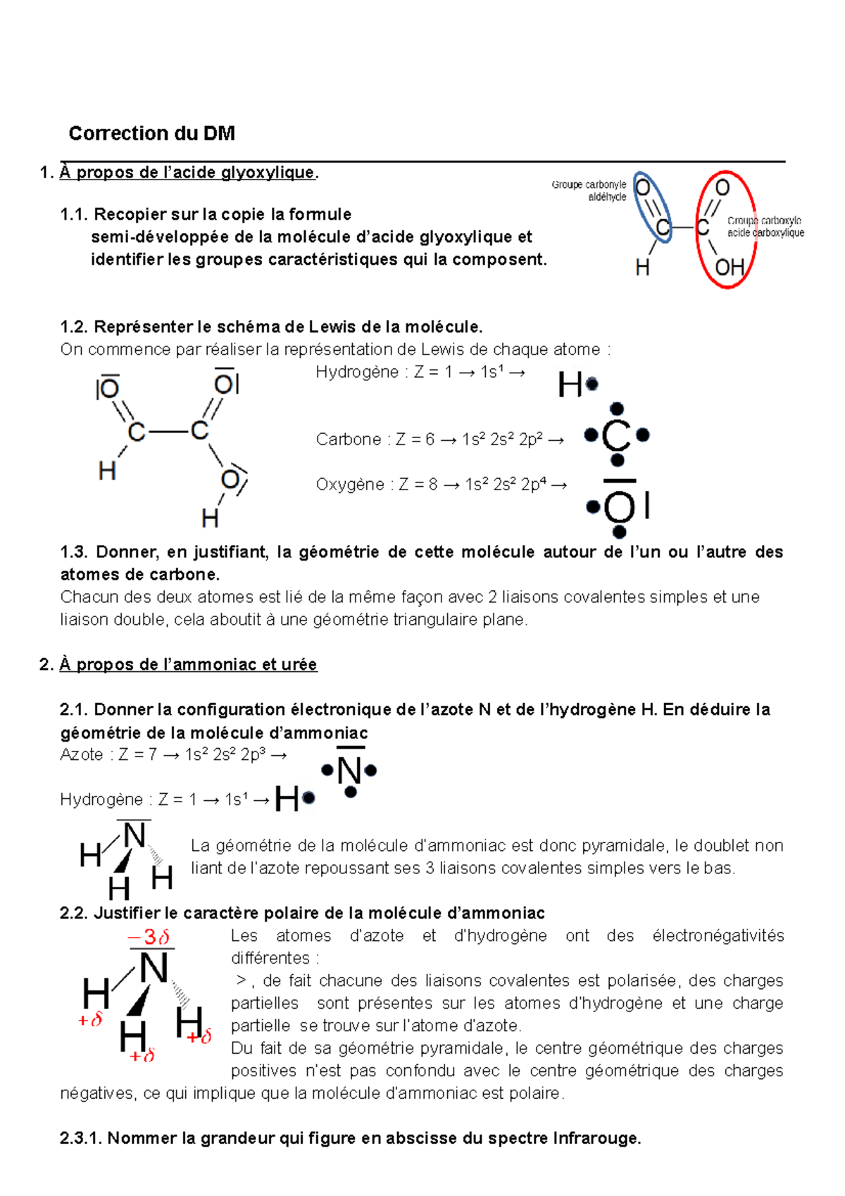 Correction DM - Correction du DM À propos de l’acide glyoxylique. Recopier sur la copie la ...